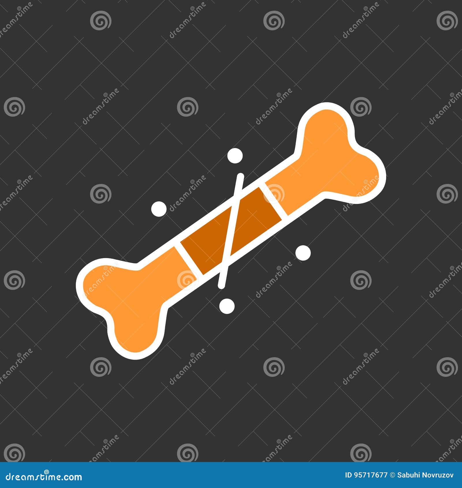 Bone Fracture Icon on Black Background. Solid Flat Bone Icon Stock ...