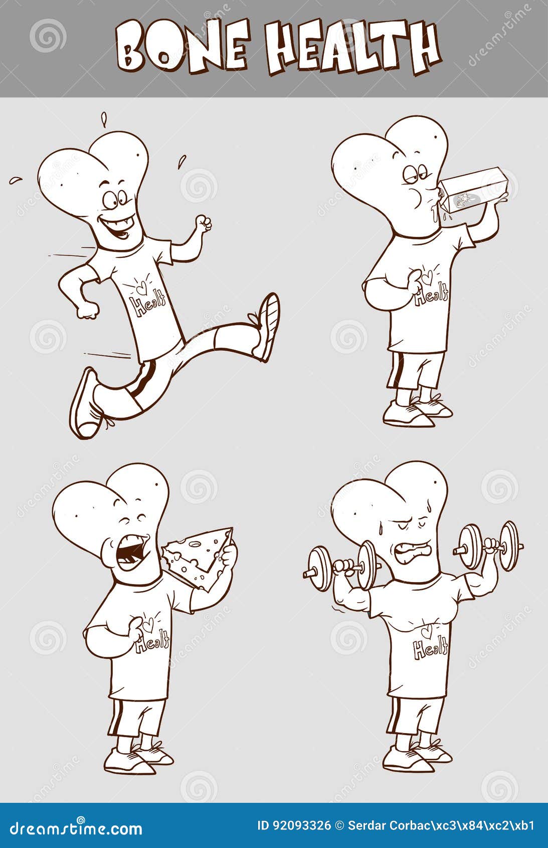 Bone Health Vector Illustration Black and White Stock Vector ...