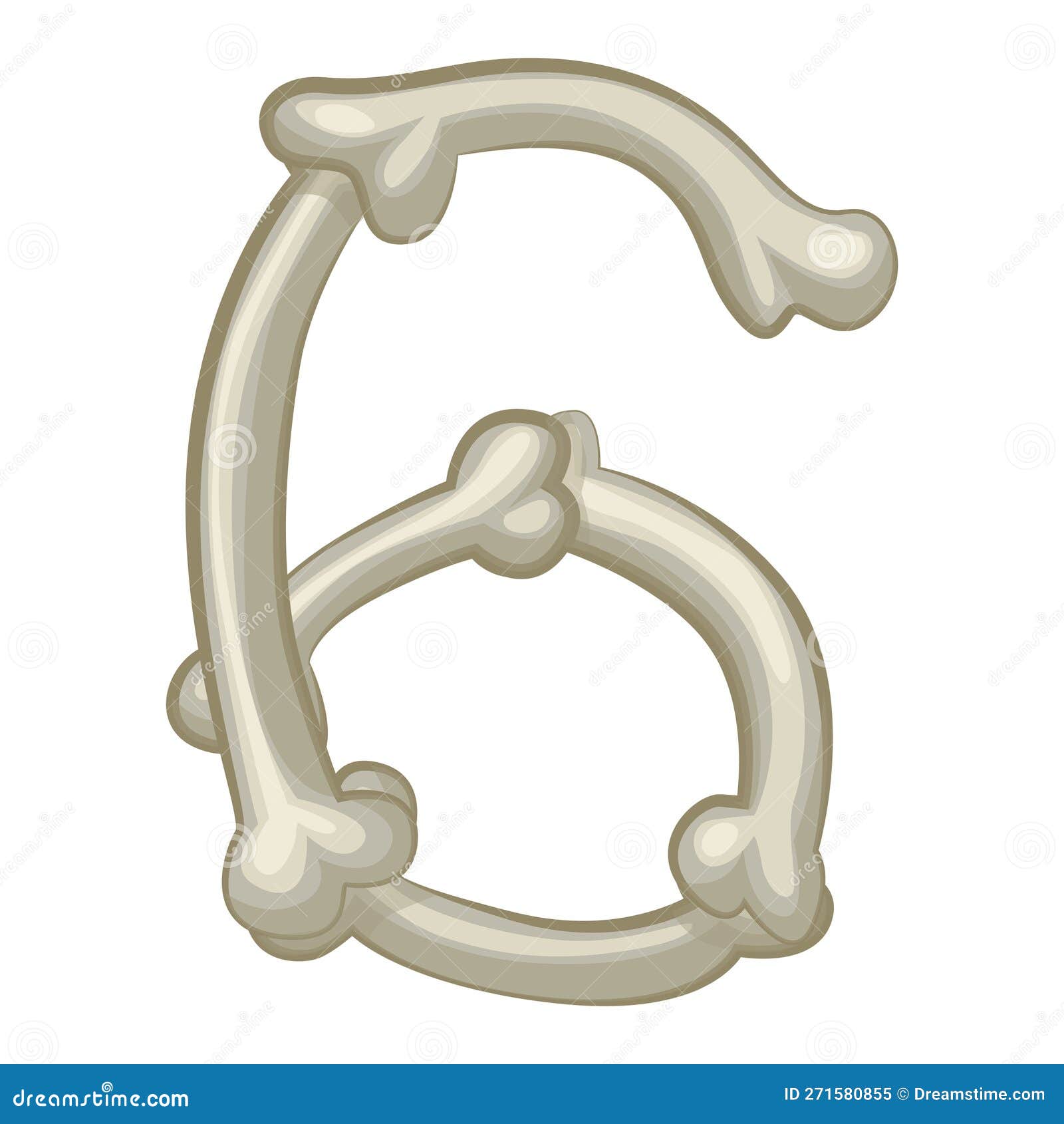 Bone Number 6, Vector Digit Six.. Cartoon Isoled Number on White ...