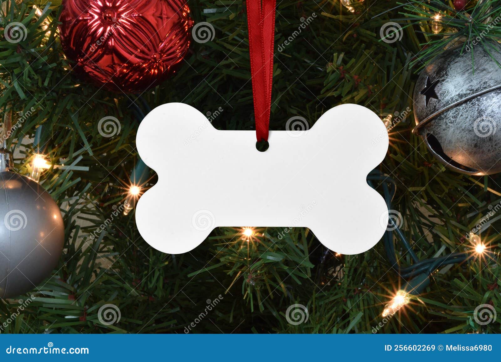 Bone Ornament Mockup Styled on a Lit-Up Christmas Tree Stock Image ...