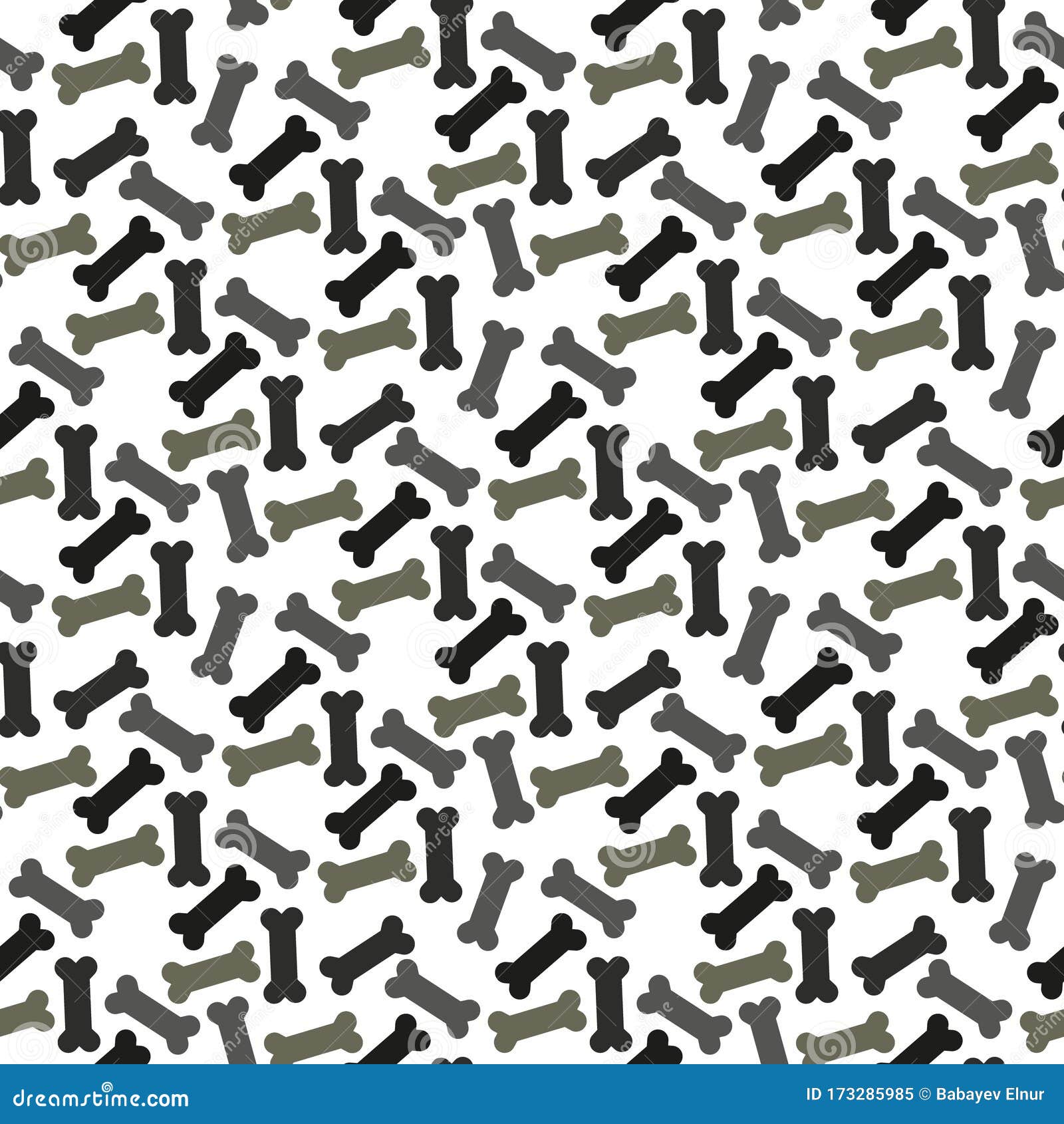 Bone Silhouette Vector Seamless Pattern. Black and White Print Stock ...