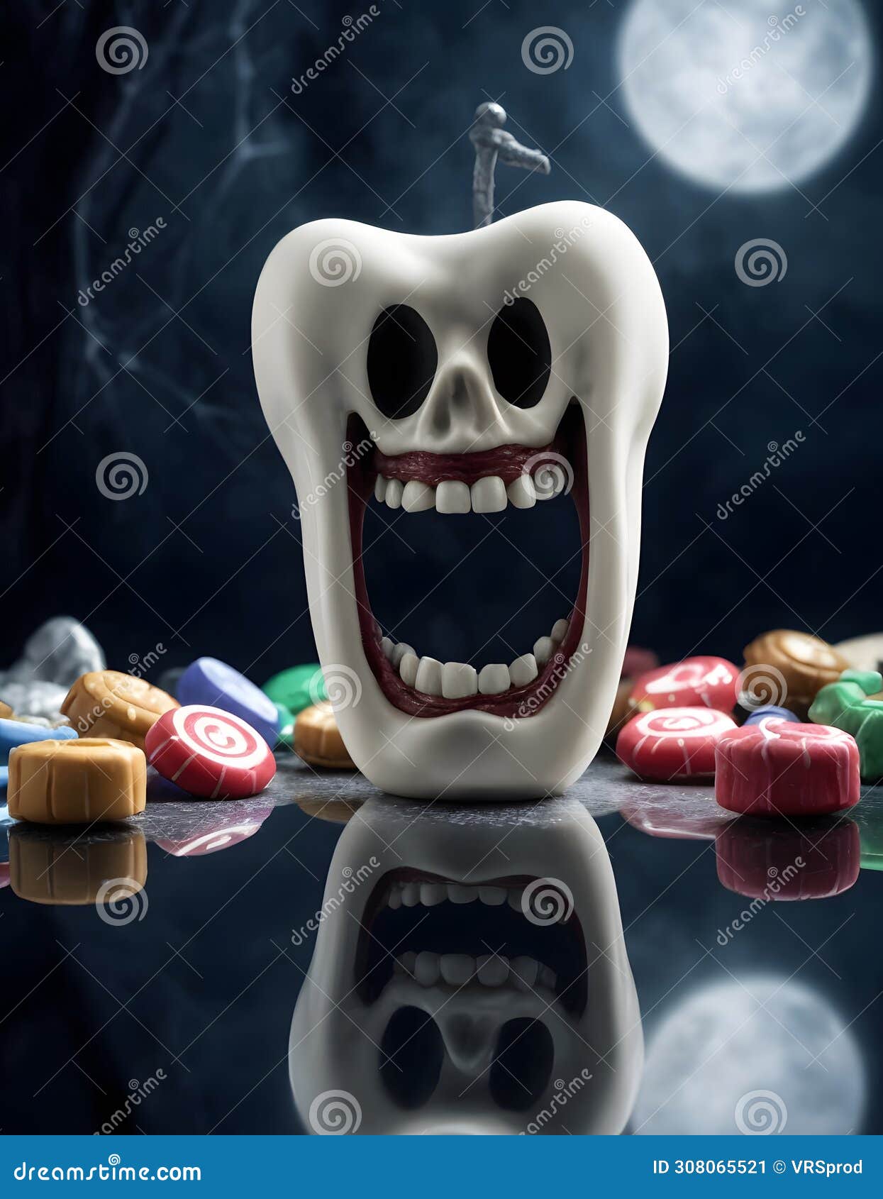 A Skull is Sitting on Top of a Pile of Candy on a Table Stock Image ...