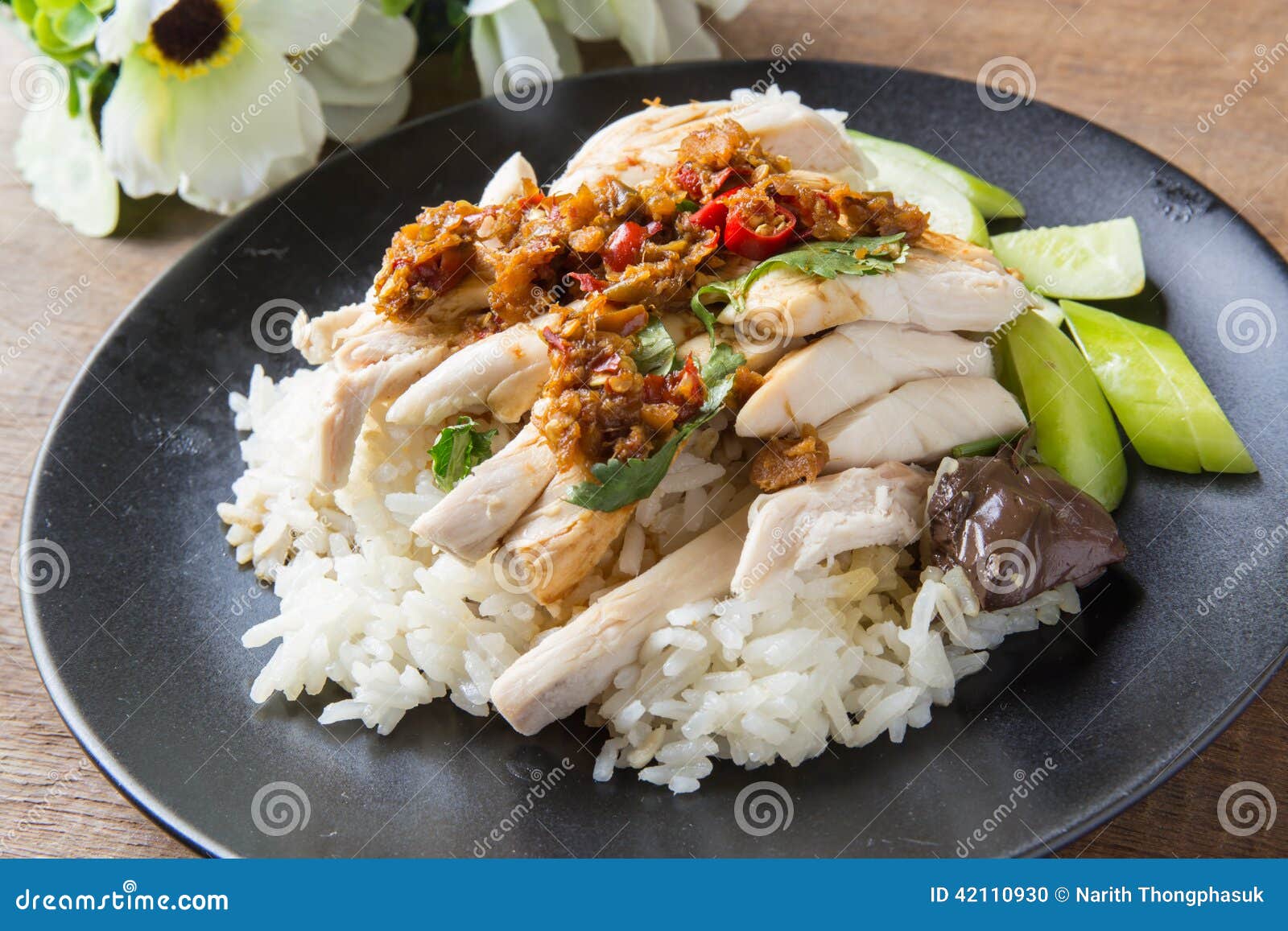 Boned, Sliced Hainan-style Chicken with Marinated Rice Stock Photo ...