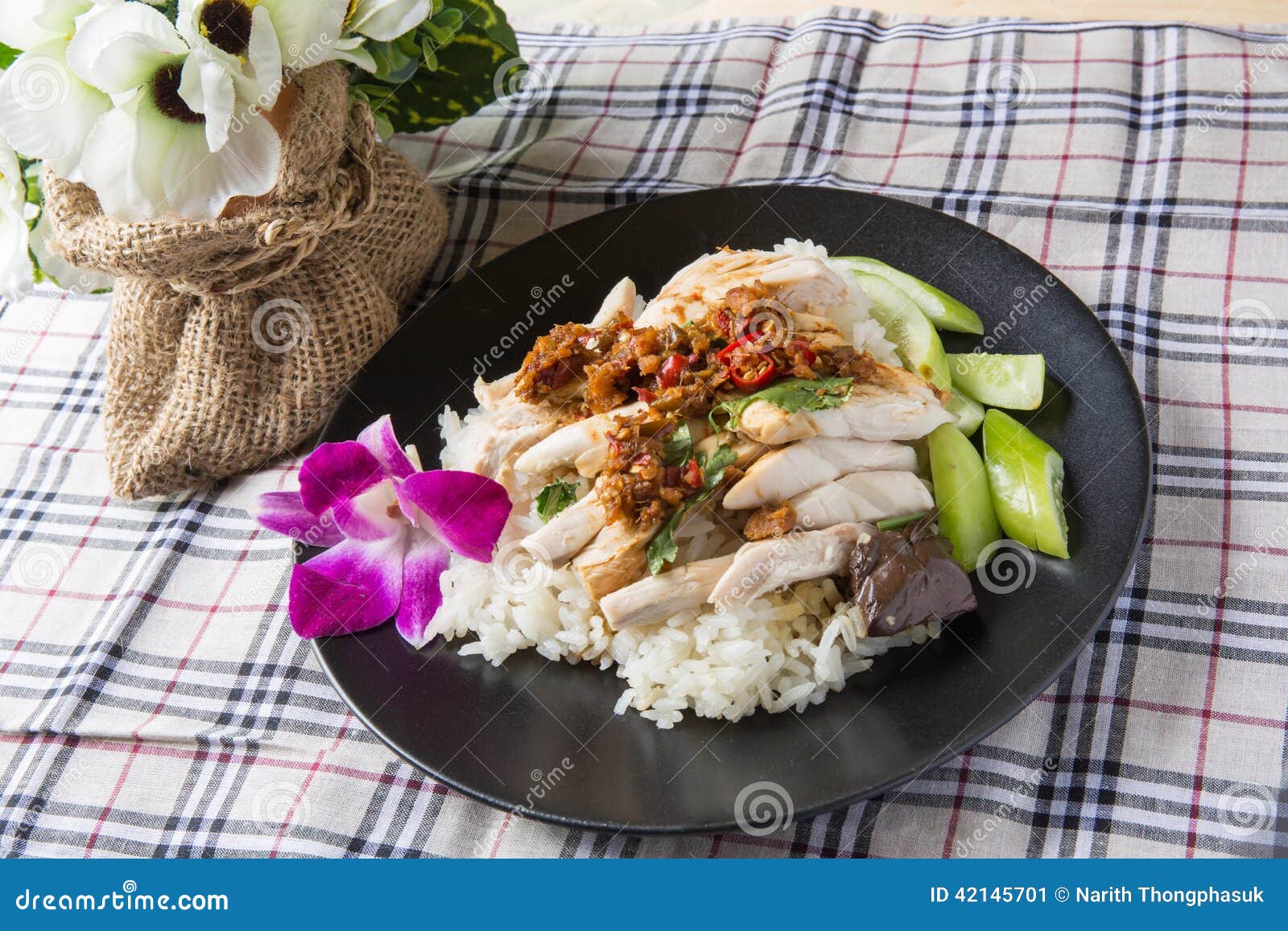 Boned, Sliced Hainan-style Chicken with Marinated Rice Stock Image ...