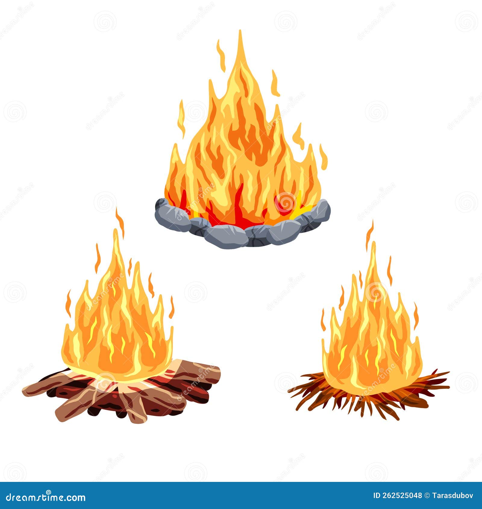 Bonefire Or Campfire. Orange Fire And Flame. Vector Illustration ...