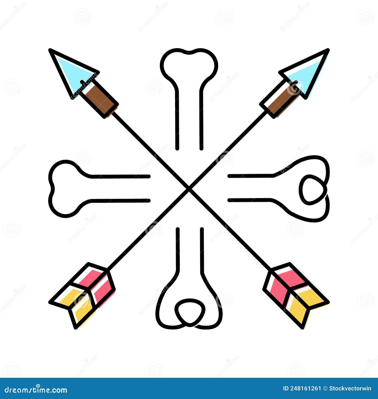 Bones and Arrows Boho Color Icon Vector Illustration Stock Vector ...