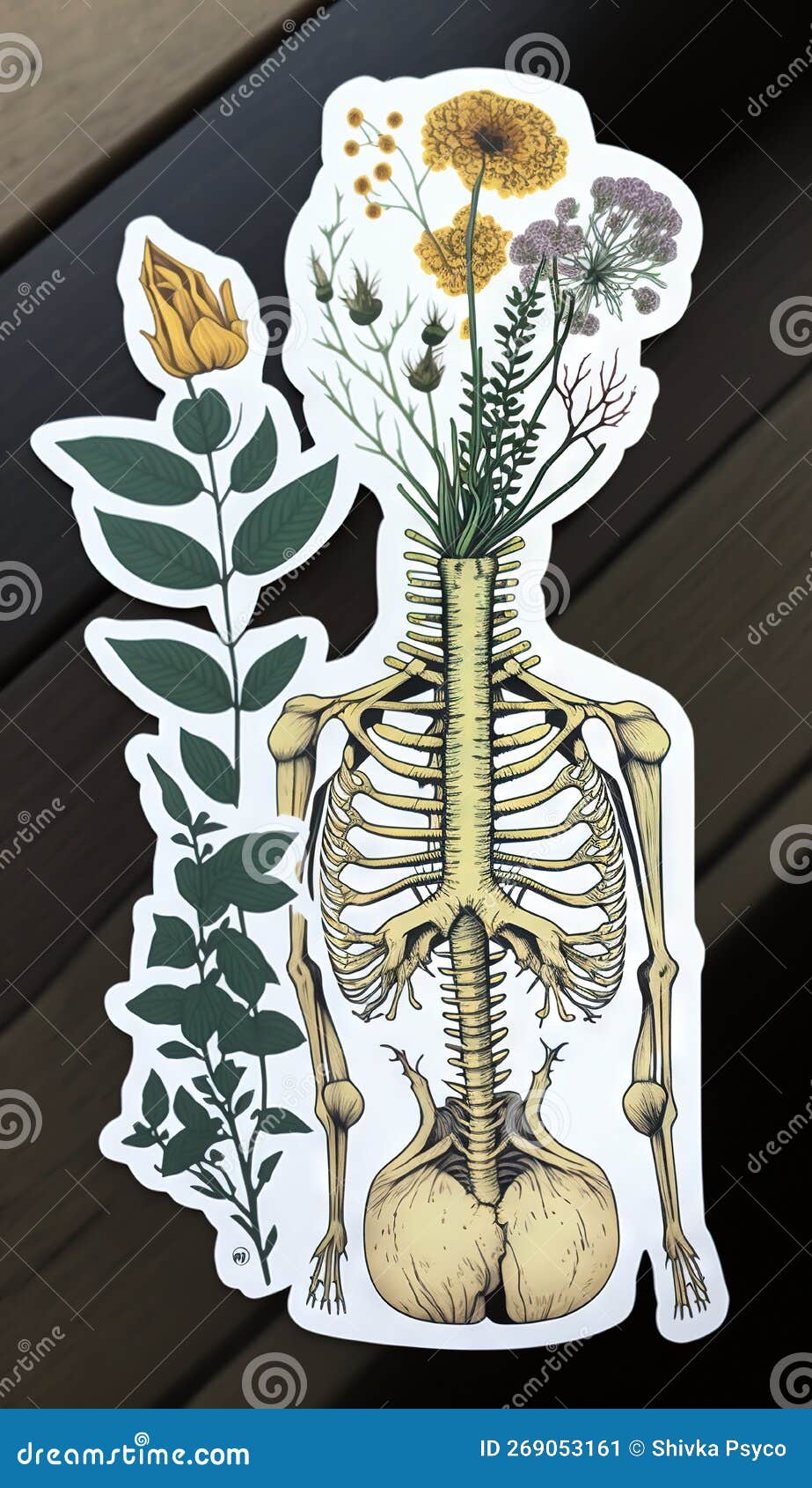 Bones and Botany Sticker Generative AI Stock Illustration ...
