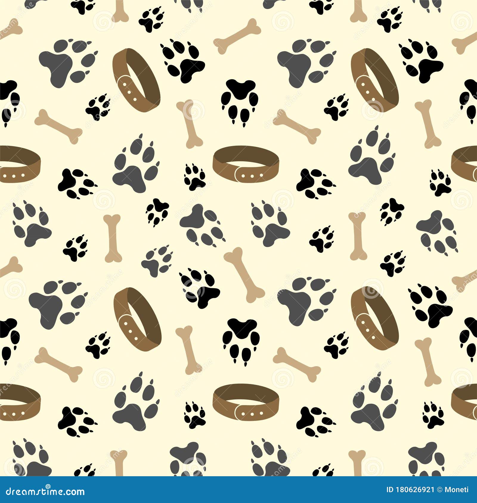 Bones, Dog Collars and Traces of Paws. Seamless Vector Pattern. Dog ... Bones, Dog Collars and Traces of Paws. Seamless Vector Pattern. Dog ...