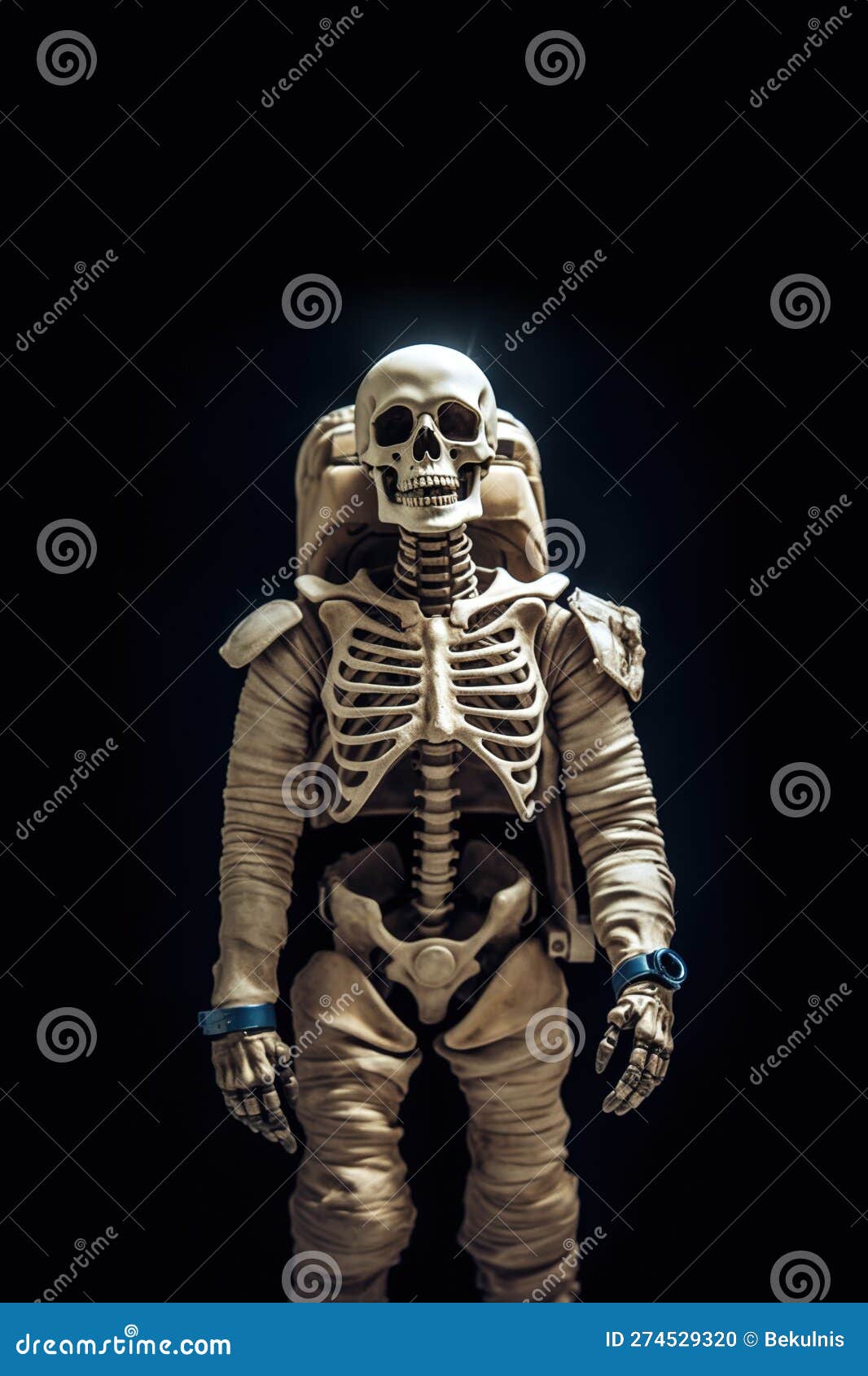 Bones in the Void. a Skeleton Astronaut Flying in Open Space ...
