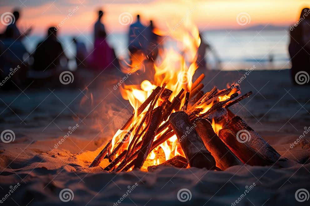 Bonfire at a beach party stock illustration. Illustration of outdoor ...