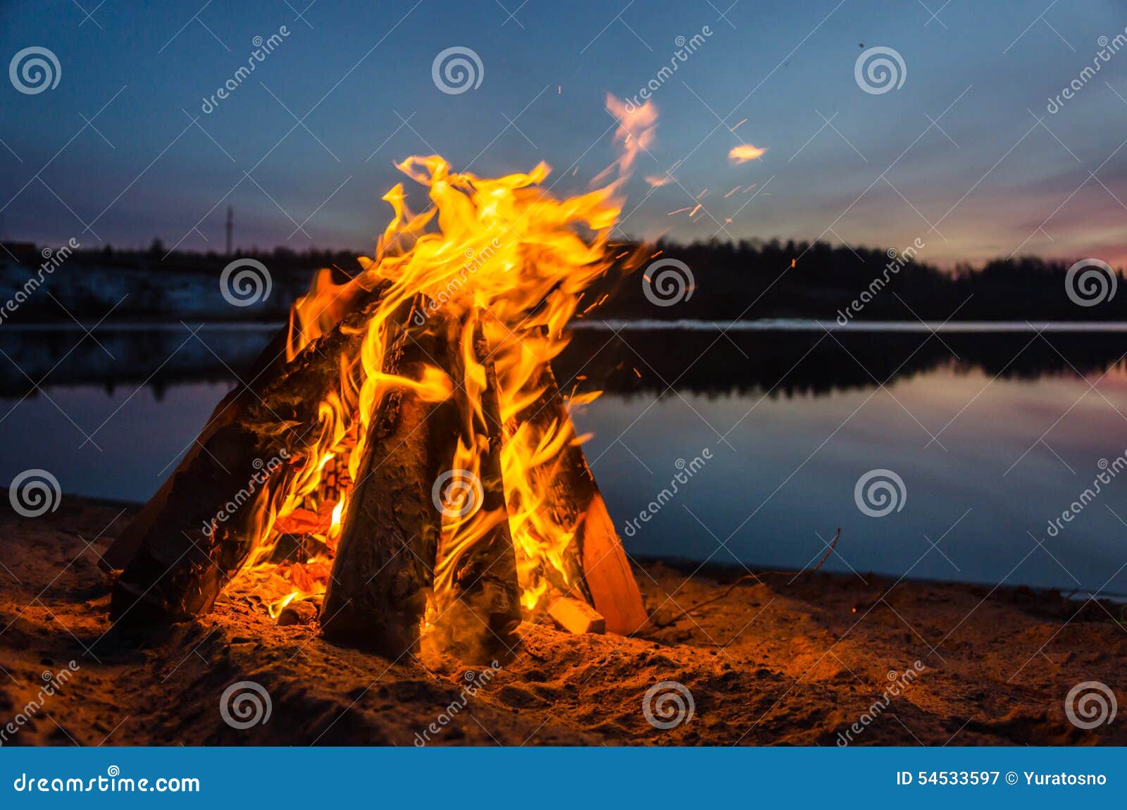 Bonfire on the beach sand stock image. Image of camping - 54533597