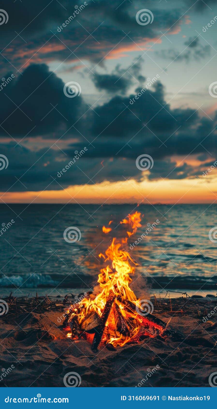 Bonfire on the Beach at Sunset Stock Image - Image of warmth, generated ...