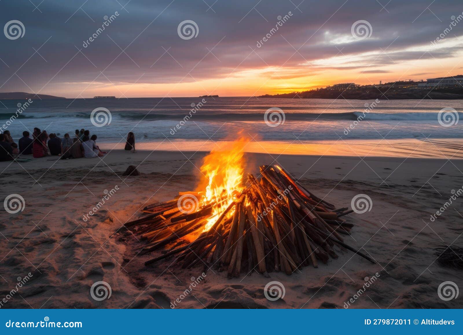 Bonfire on the Beach, with Waves Crashing in the Background Stock ...