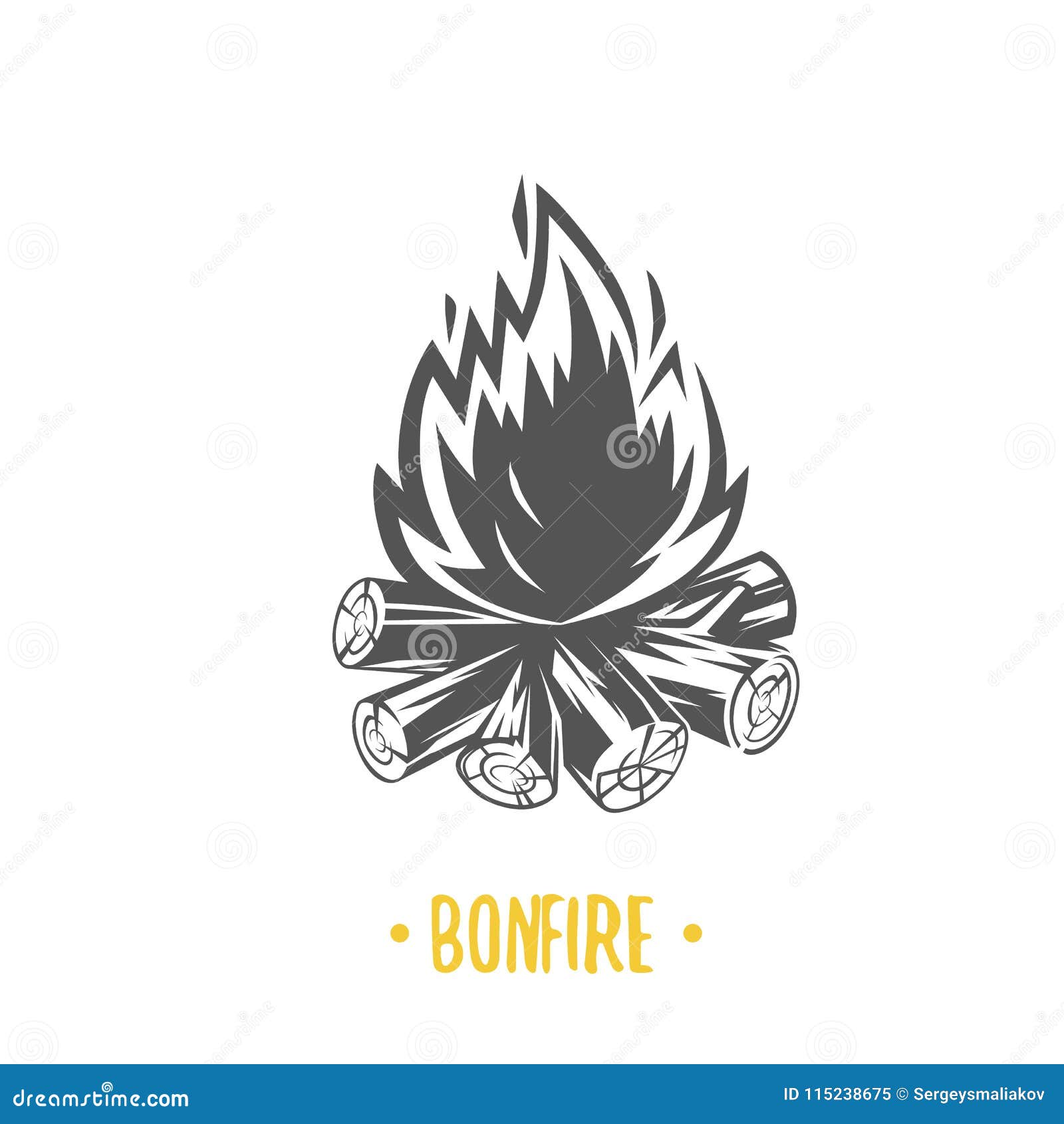 Bonfire. Black and White Illustration. Stock Vector - Illustration of ...