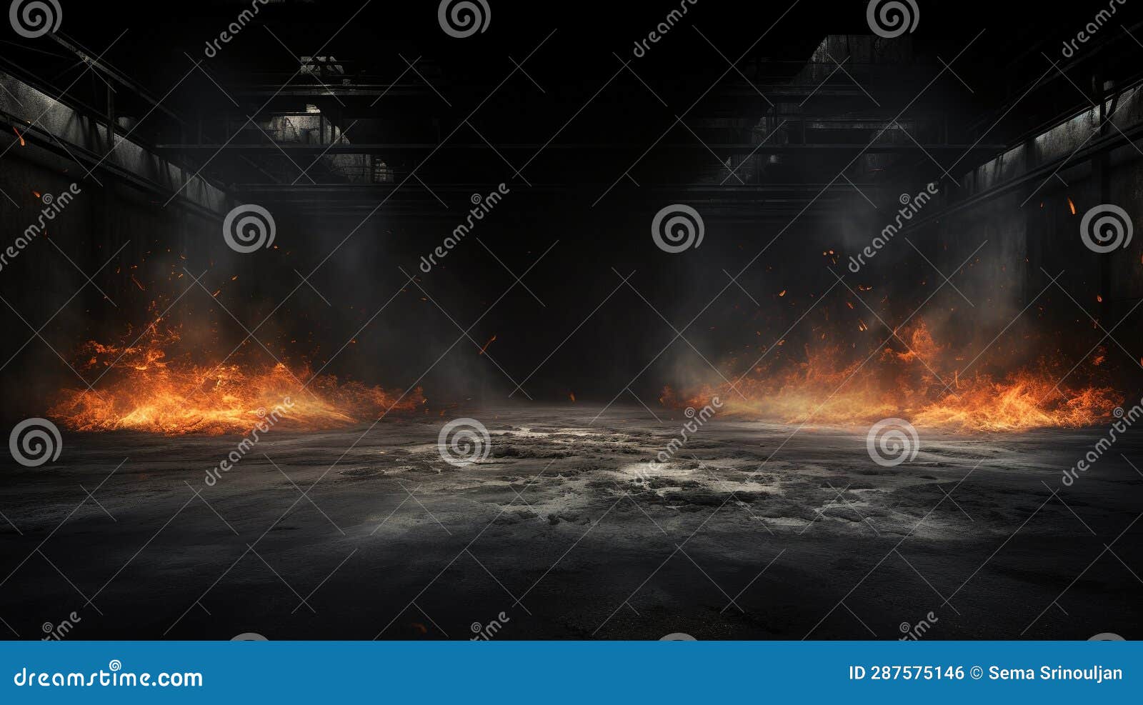 A Bonfire is Burning in an Empty Warehouse. - Generative Ai Stock ...