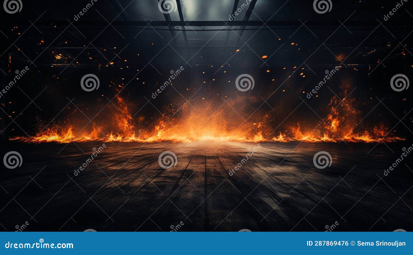 A Bonfire is Burning in an Empty Warehouse. - Generative Ai Stock ...