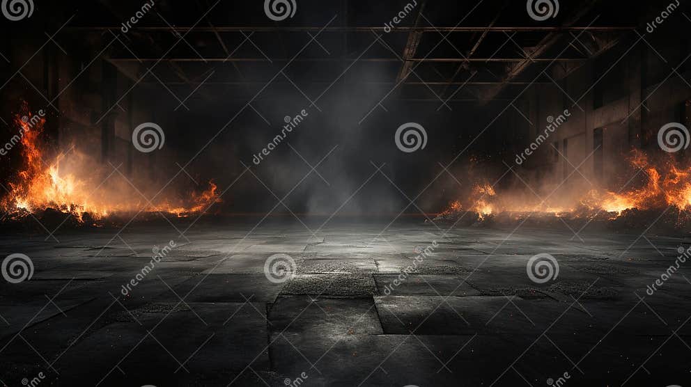 A Bonfire is Burning in an Empty Warehouse. - Generative Ai Stock ...