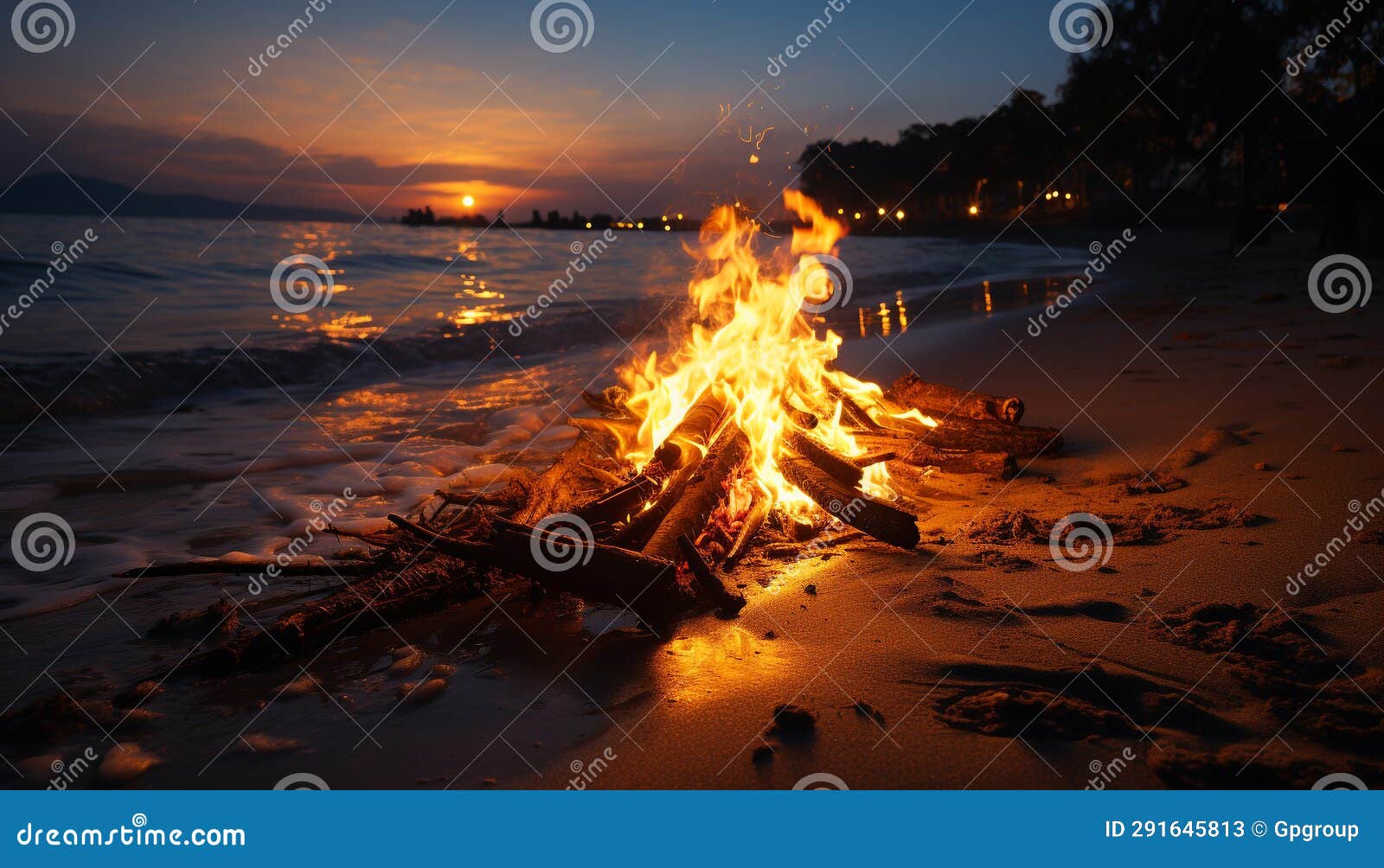Bonfire Burning, Nature Inferno, Glowing Sunset, Tranquil Summer Night ...