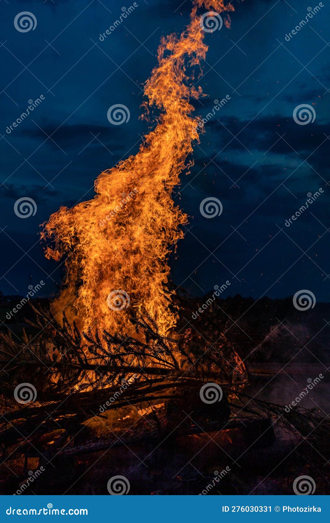 A Bonfire is Burning Outside at Night Stock Image - Image of energy ...