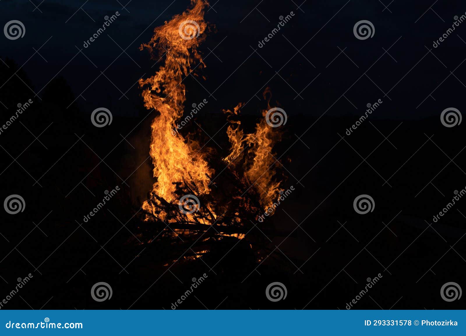 A Bonfire is Burning Outside at Night Stock Photo - Image of heat ...