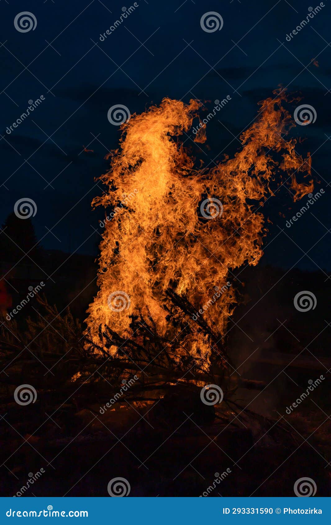 A Bonfire is Burning Outside at Night Stock Photo - Image of burn ...