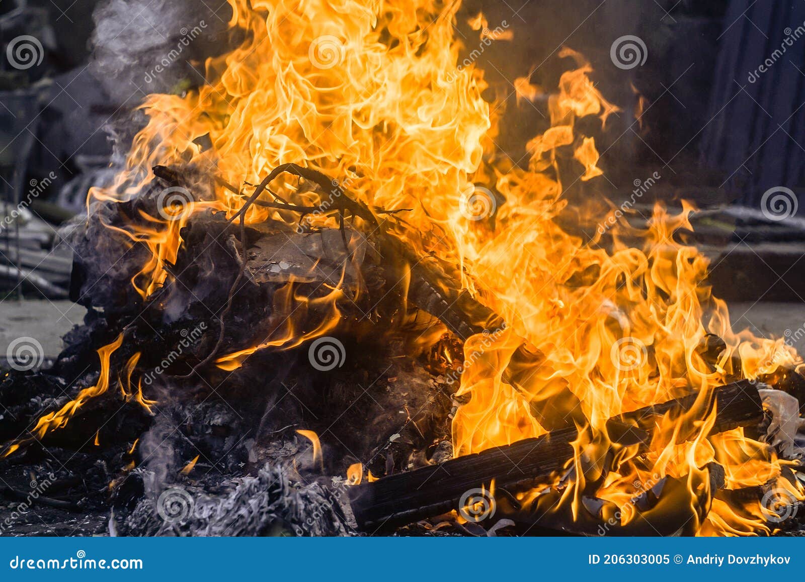 Bonfire with Burning Sticks and Branches on Fire Stock Image - Image of ...