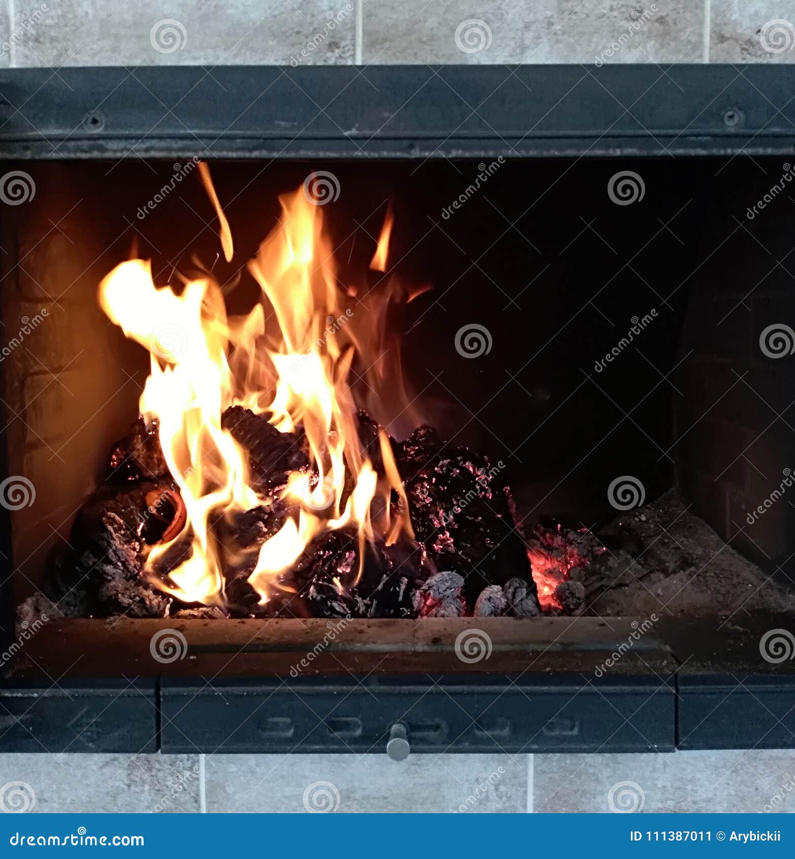 The Bonfire Burns in the Fireplace Stock Image - Image of black ...
