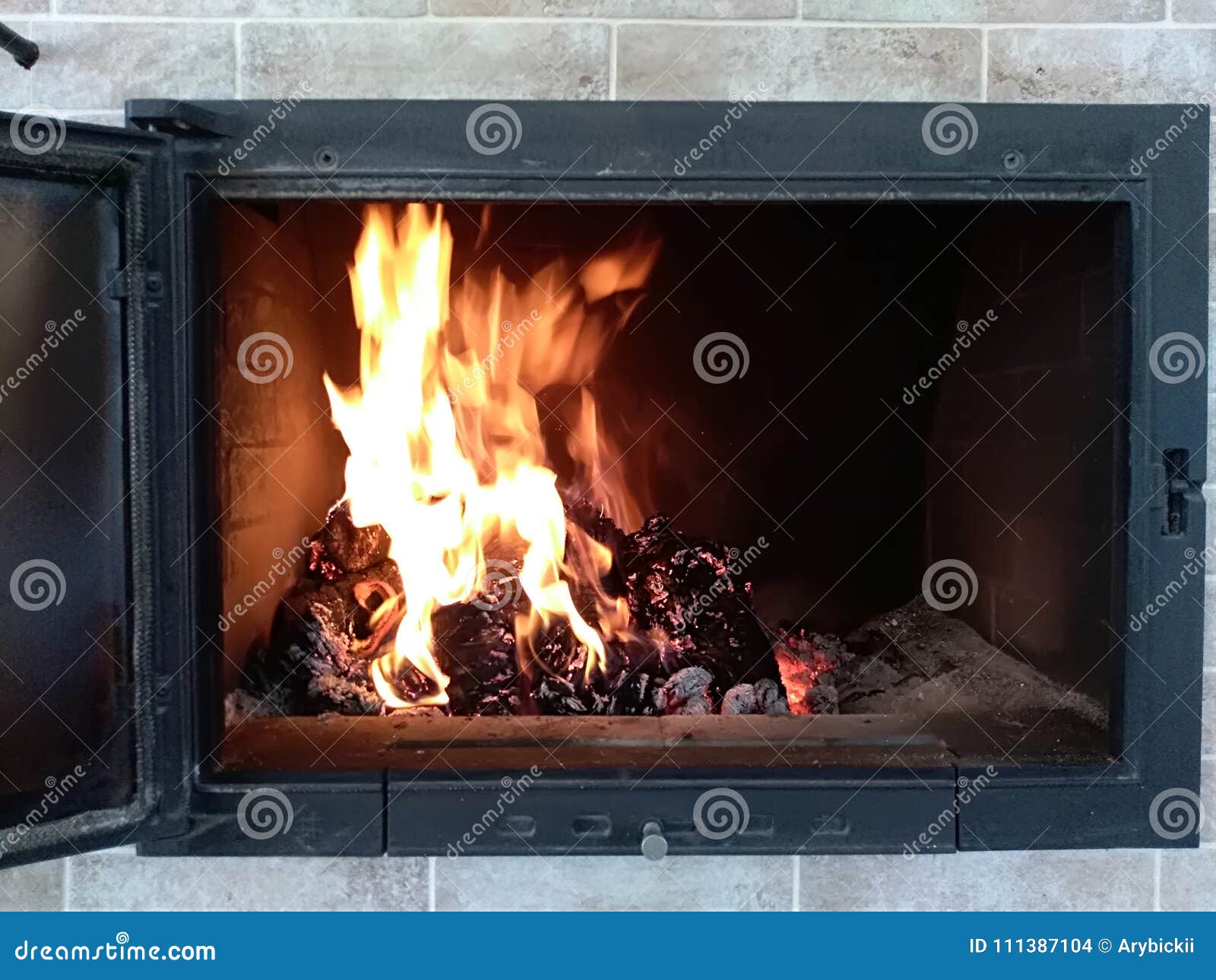 The Bonfire Burns in the Fireplace Stock Photo - Image of background ...