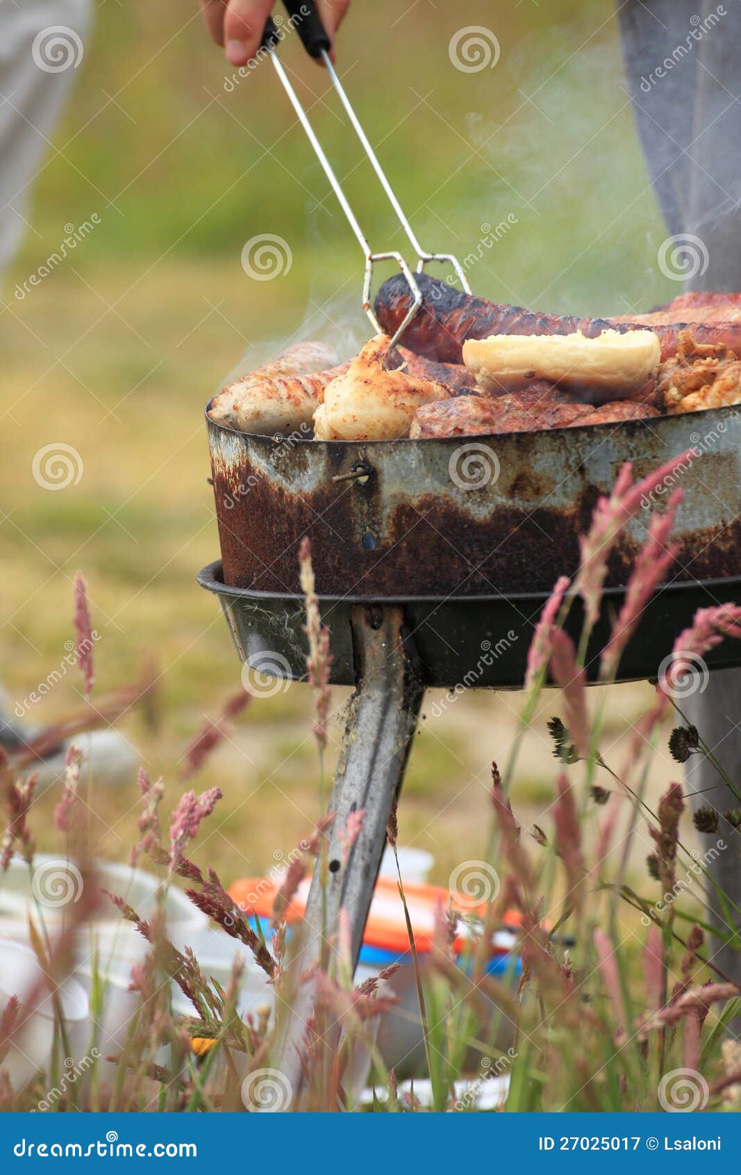 Bonfire Campfire Fire Flames Grilling Steak on the BBQ Stock Image ...
