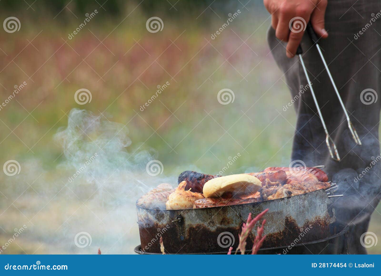 Bonfire Campfire Fire Flames Grilling Steak on the BBQ Stock Photo ...
