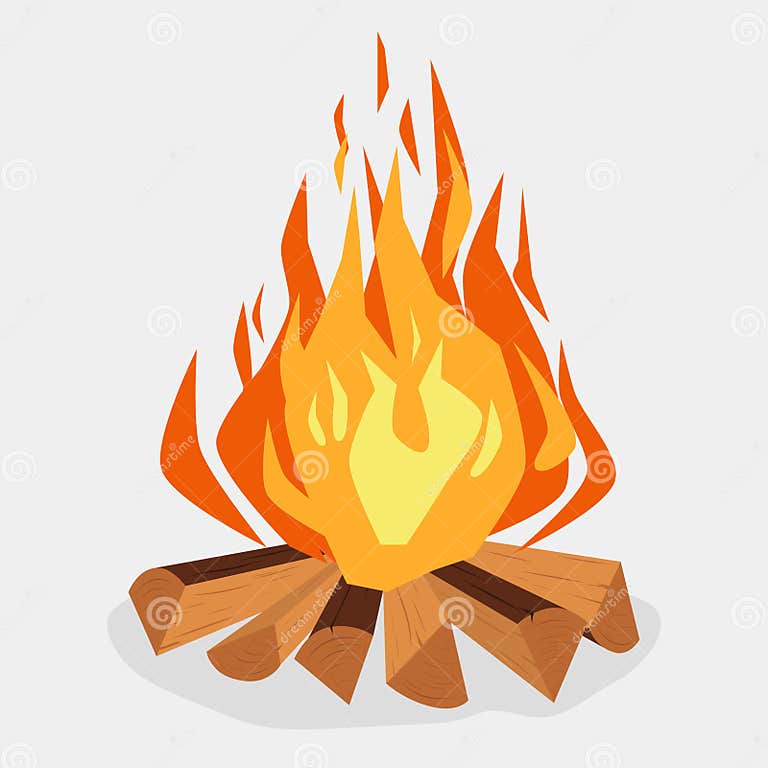 Bonfire Camping Burning Woodpile Campfire Or Fireplace Vector