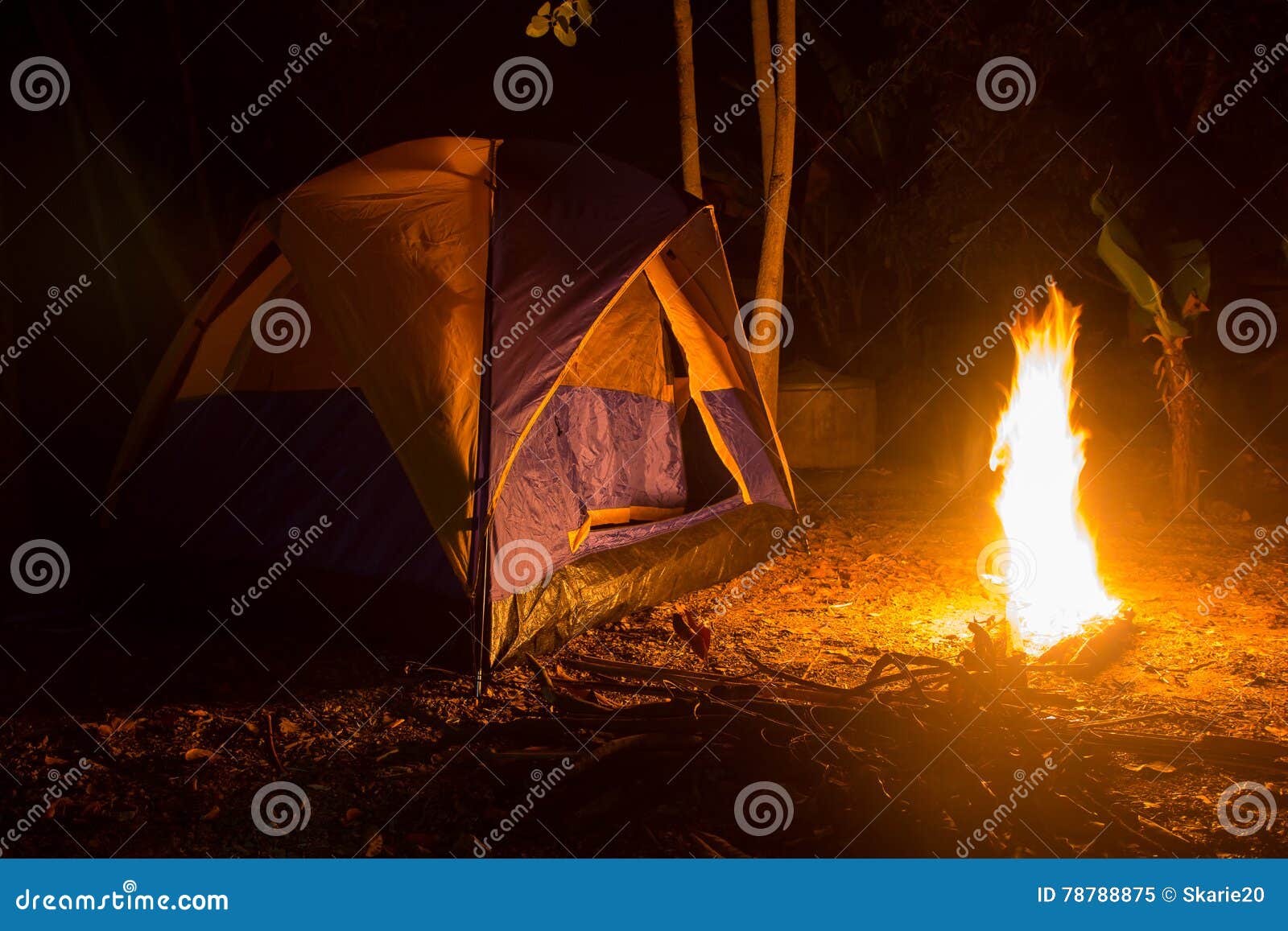Bonfire and camping tent stock image. Image of relaxation - 78788875