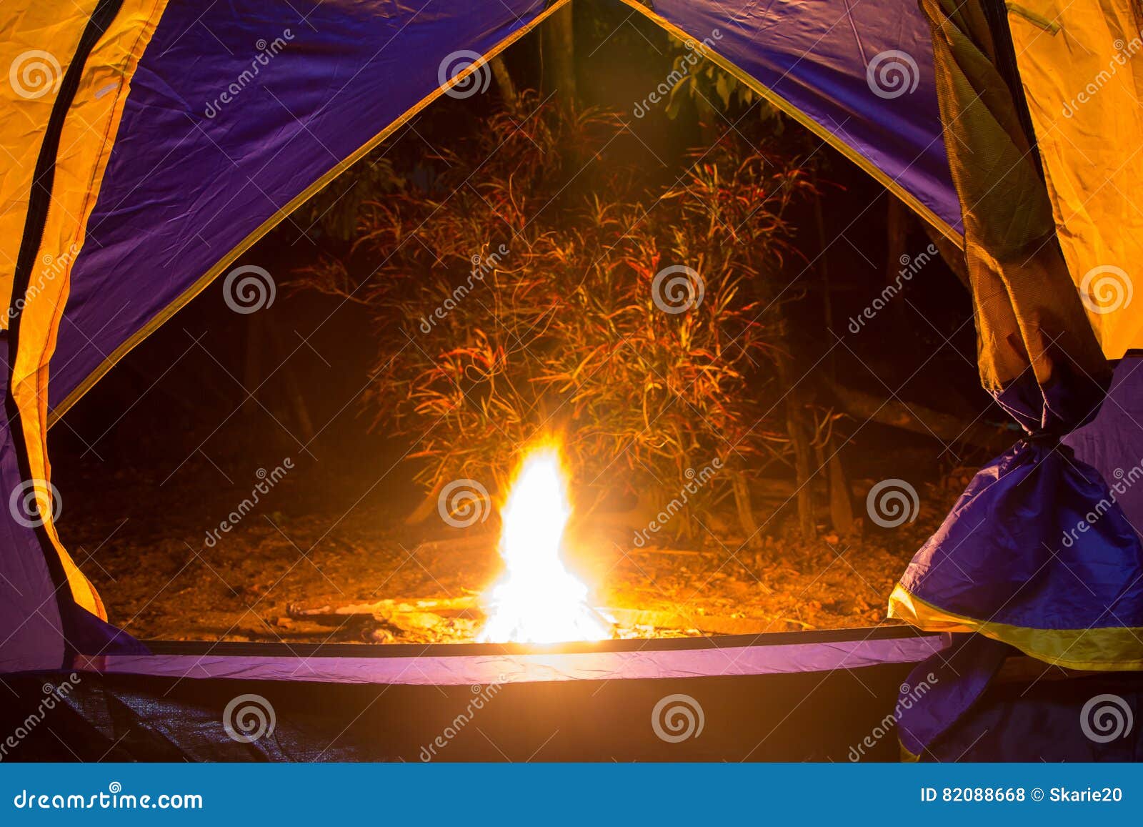 Bonfire and camping tent stock photo. Image of heat, solitude - 82088668