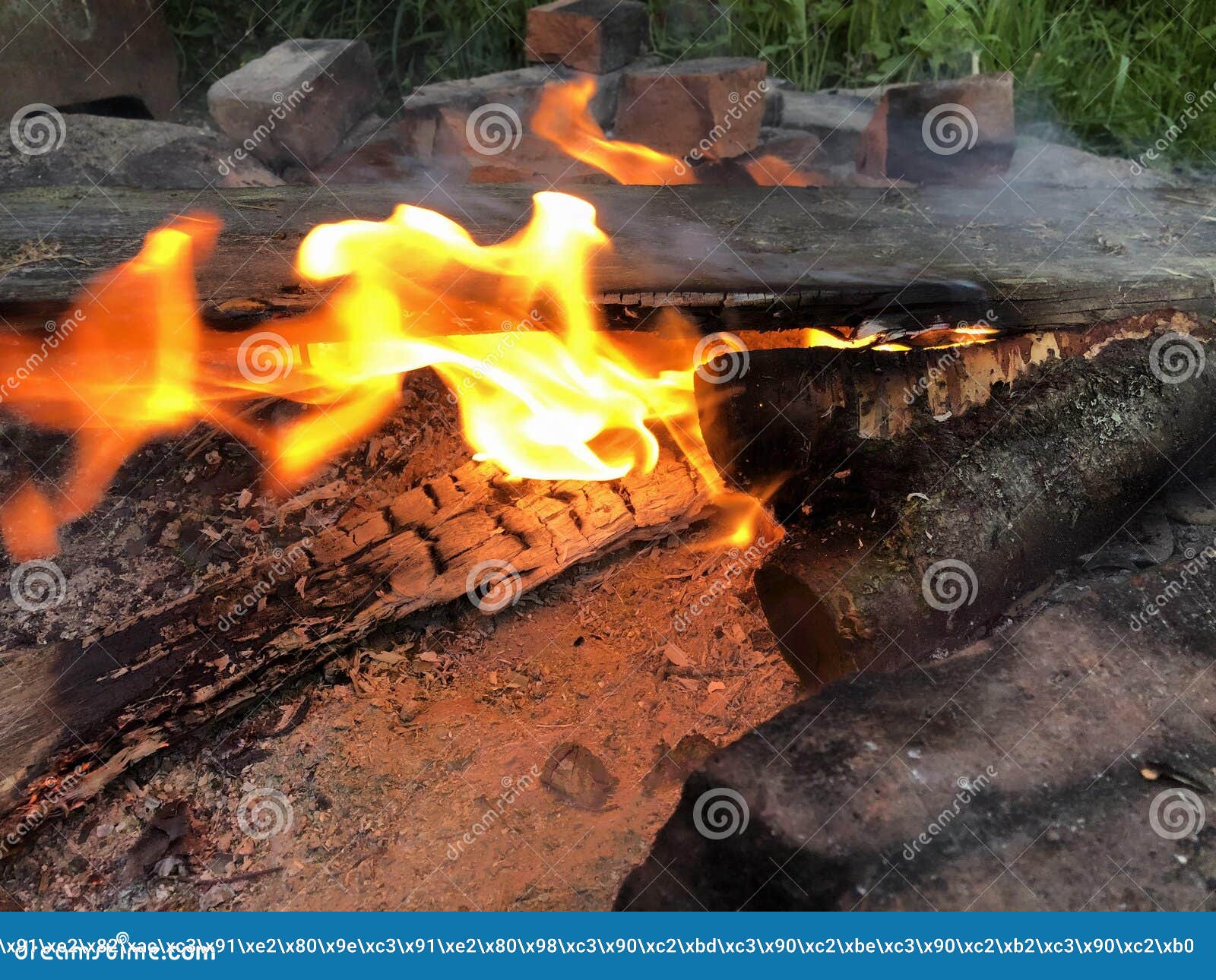 Bonfire Close-up, Fire in the Evening. Film Grain Effect. Stock Image ...