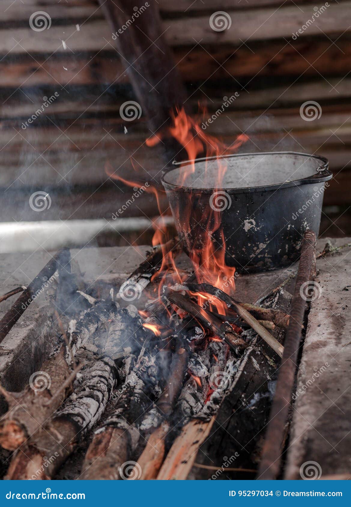 Bonfire stock photo. Image of cast, fire, cooking, wood - 95297034