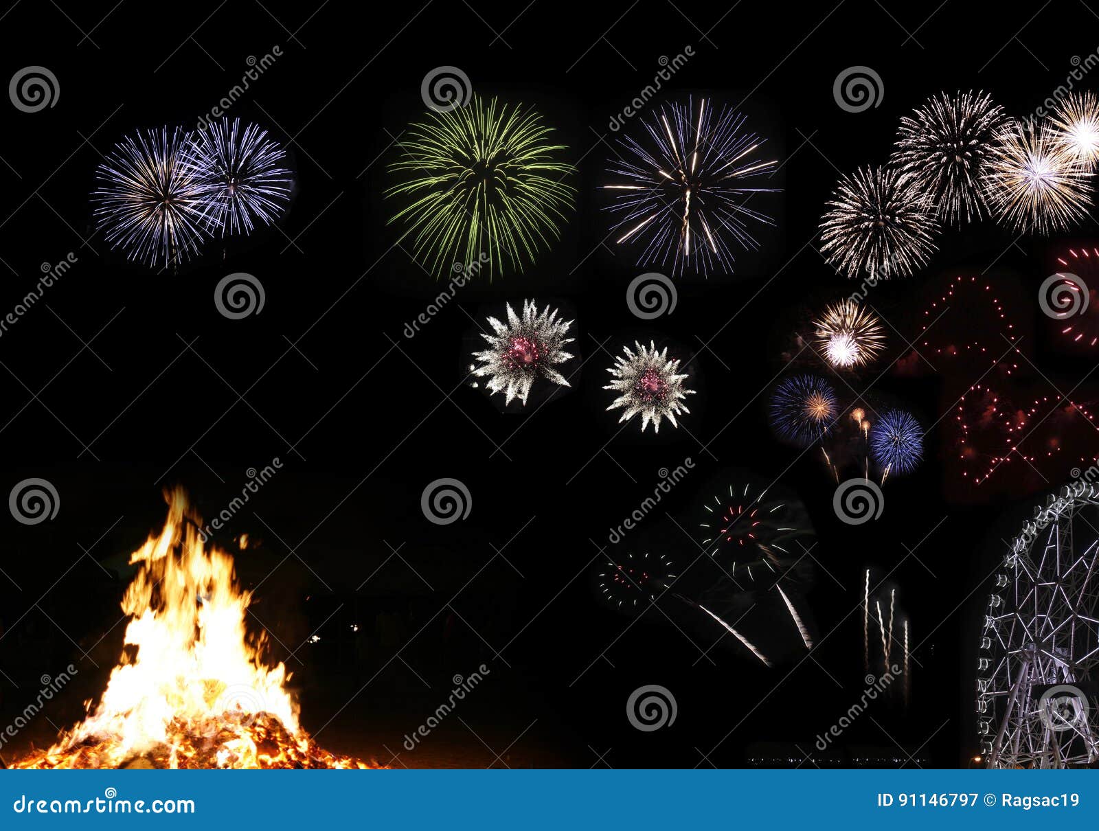 Bonfire and fireworks stock image. Image of fire, shapes - 91146797