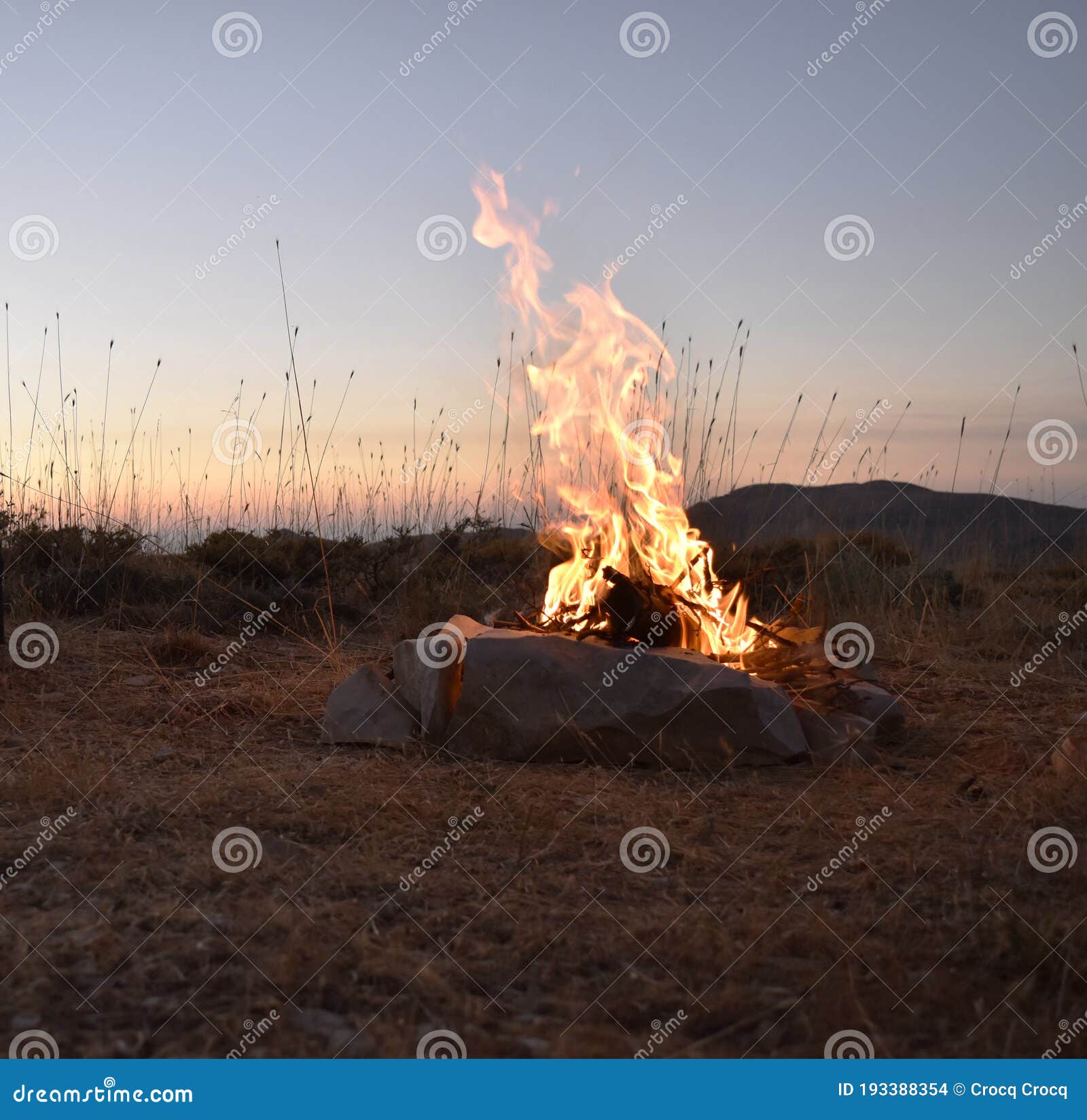 Bonfire in Front of Mountain Summit Stock Photo - Image of fire, orange ...