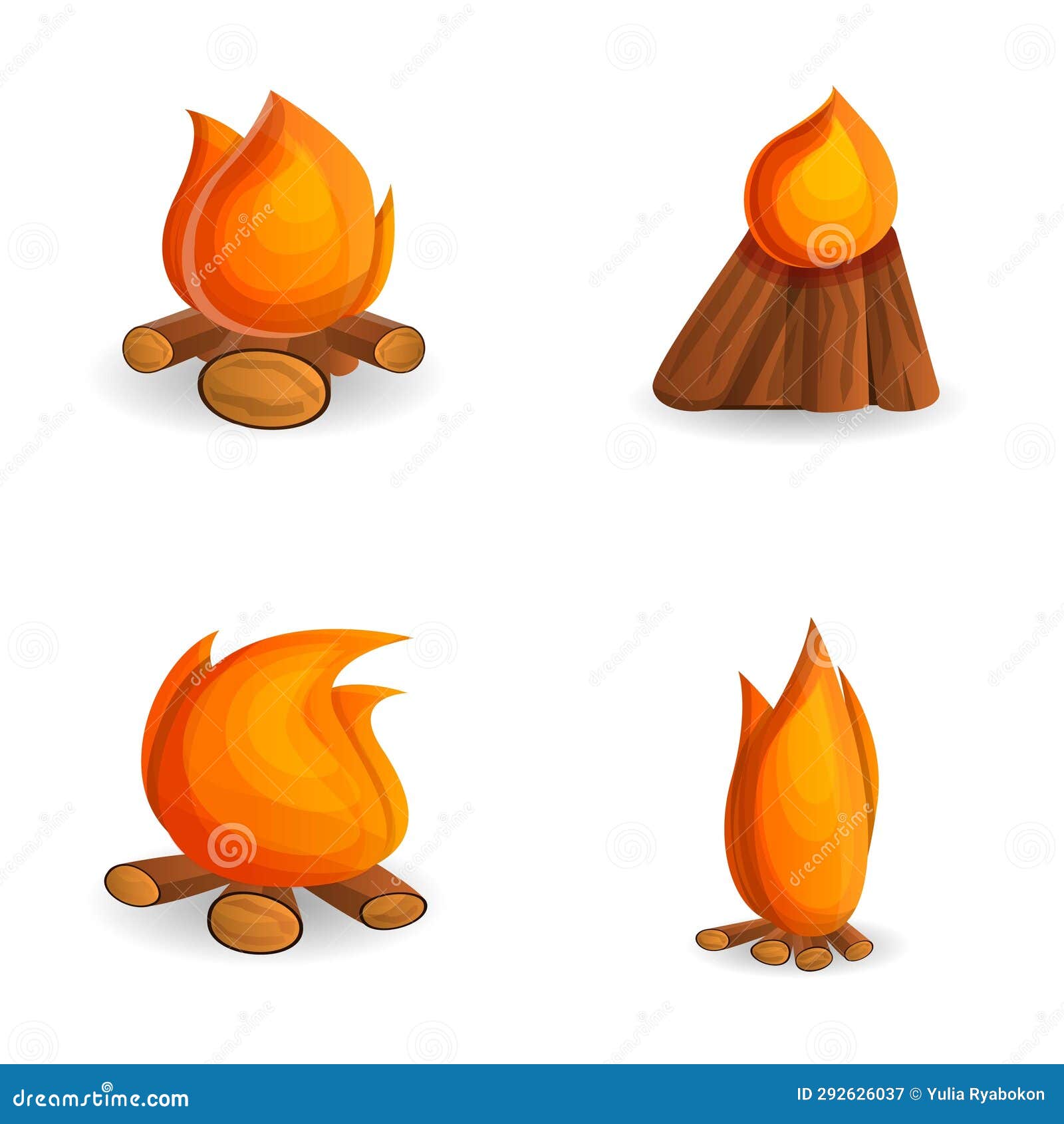 Bonfire Icons Set Cartoon Vector. Burning Fire Stock Vector ...