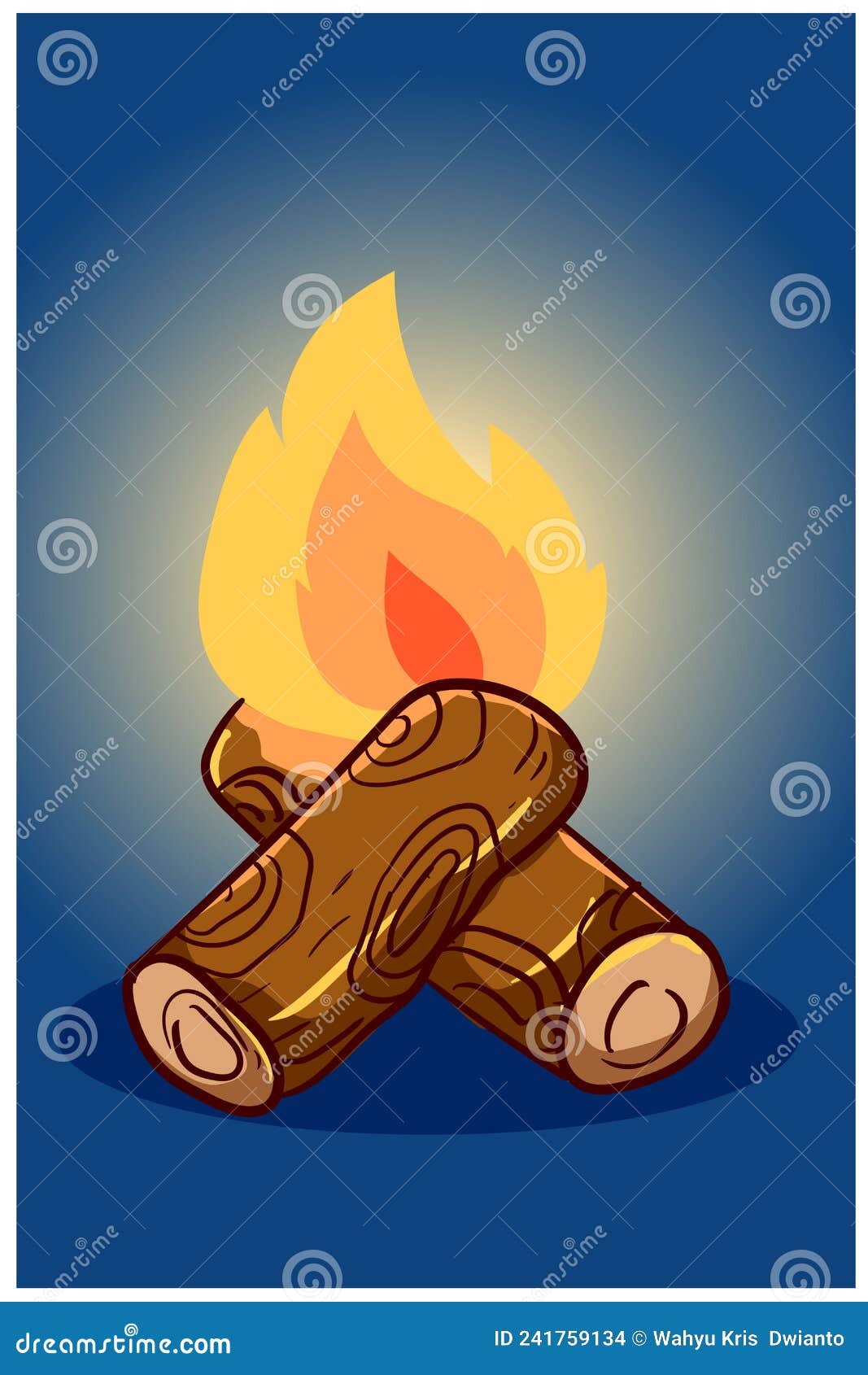 Bonfire with Blue Background Color Illustration Hand Drawing Stock ...