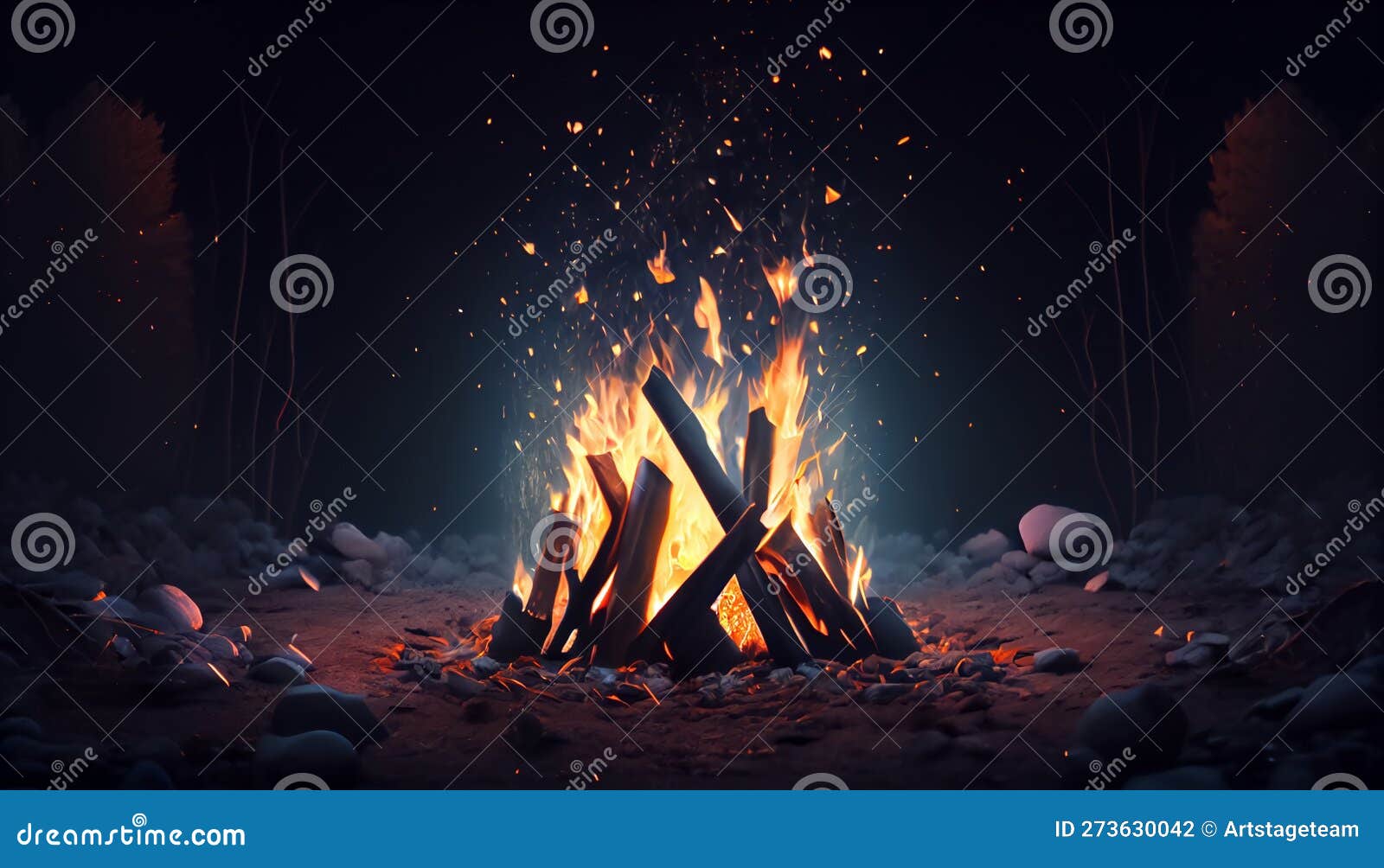 Bonfire. Large Orange Flame on a Black Background. Fire on Black Stock ...