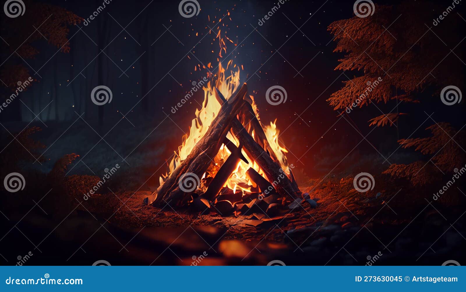 Bonfire. Large Orange Flame On A Black Background. Fire On Black ...