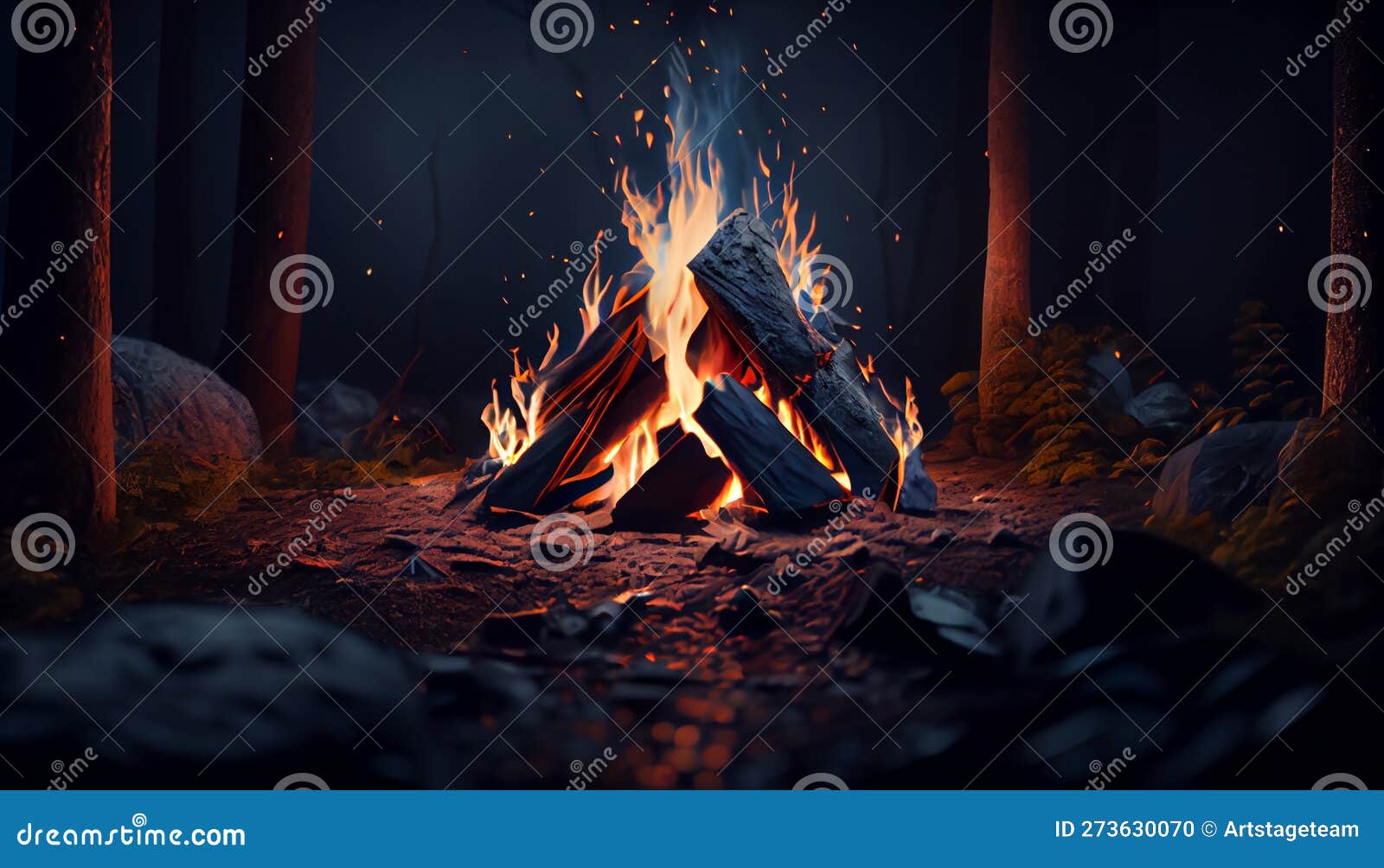 Bonfire. Large Orange Flame On A Black Background. Fire On Black ...