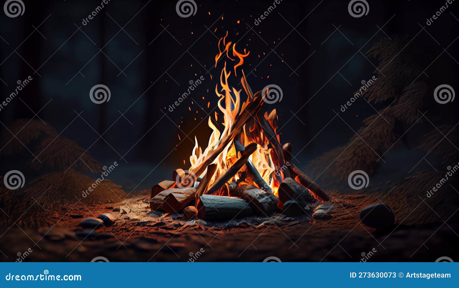 Bonfire. Large Orange Flame On A Black Background. Fire On Black ...