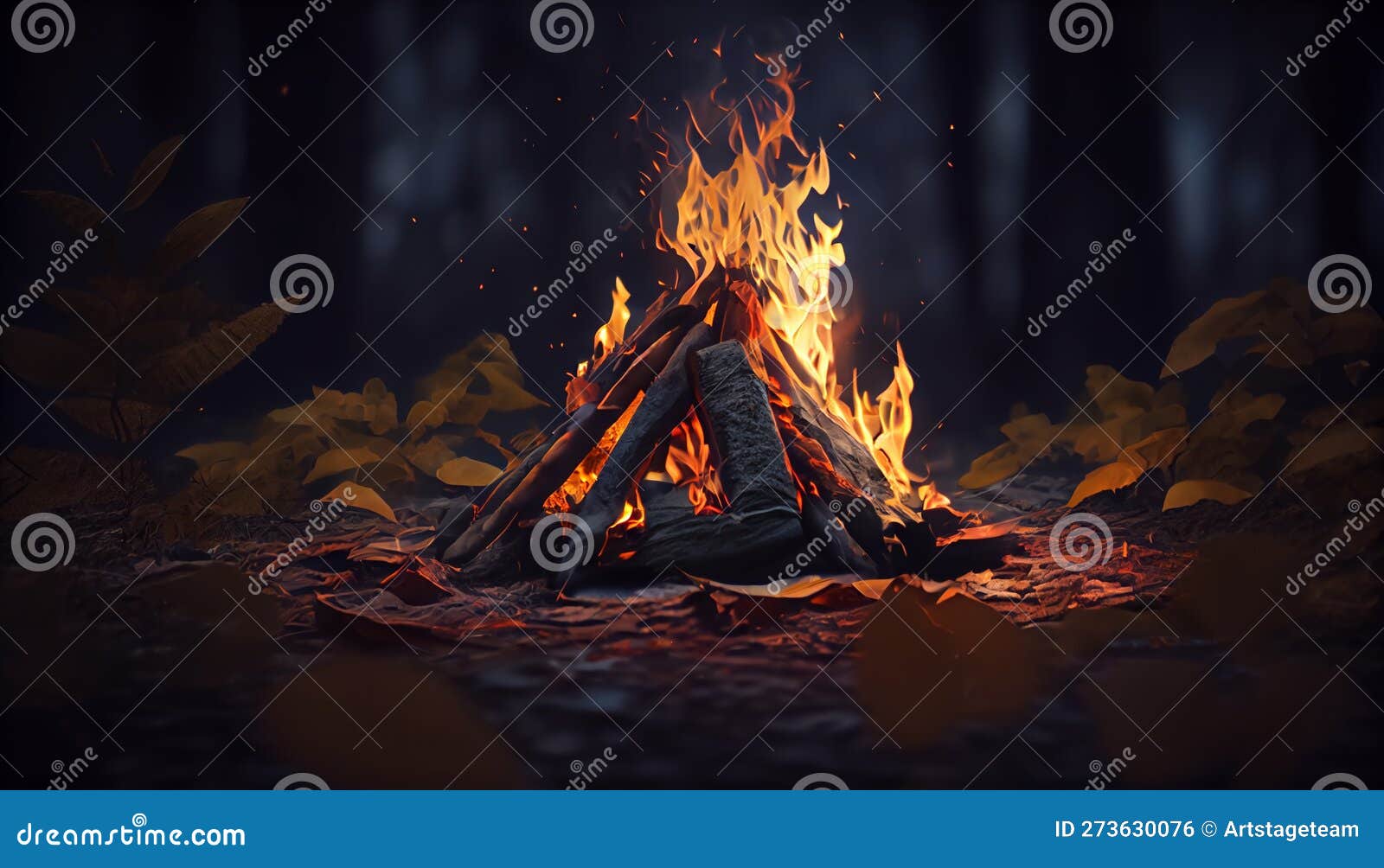Bonfire. Large Orange Flame On A Black Background. Fire On Black ...