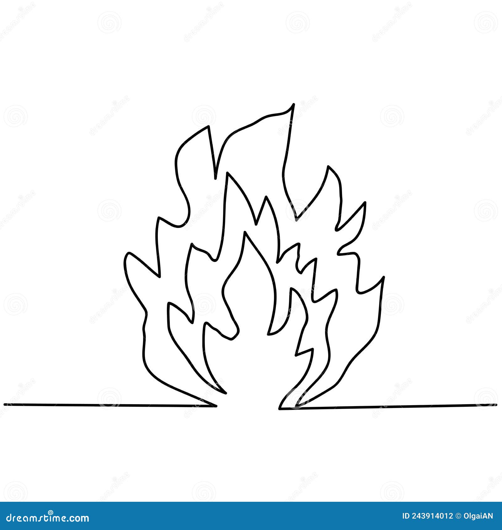 Bonfire Line Art. Continuous Line Drawing of Fire on White Background ...