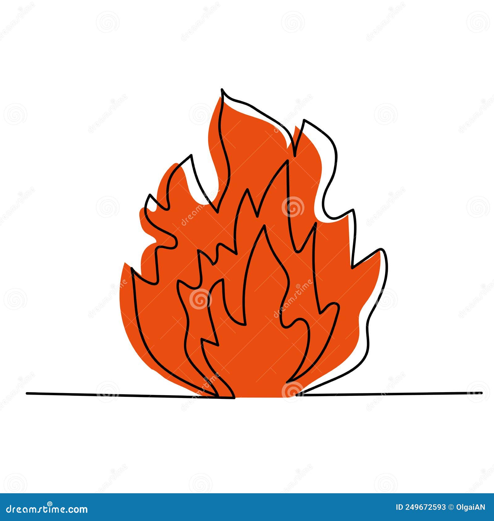 Bonfire Line Art. Continuous Line Drawing of Fire on White Background ...
