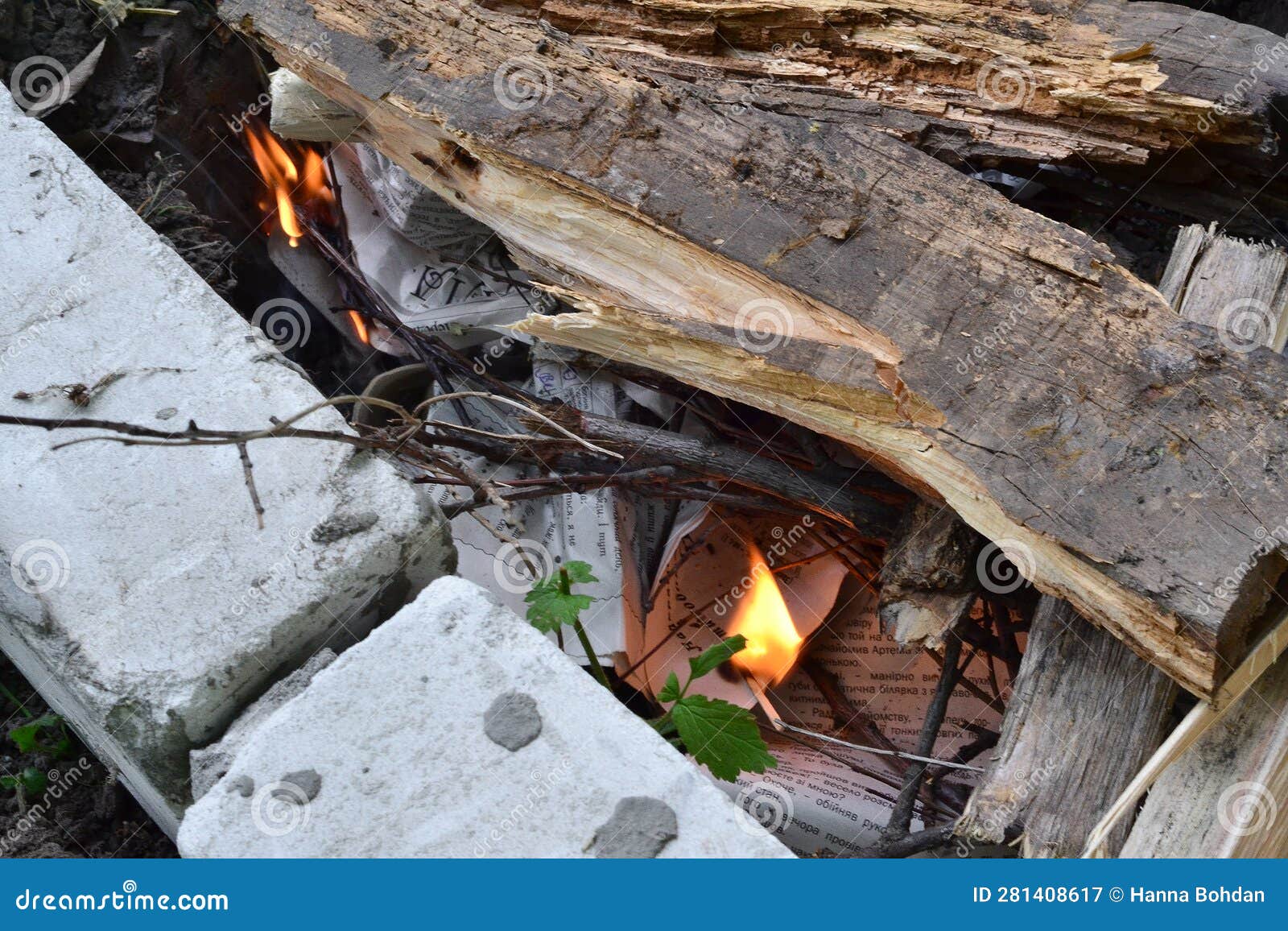 A Bonfire Lit in the Fresh Air Stock Image - Image of nature, branch ...
