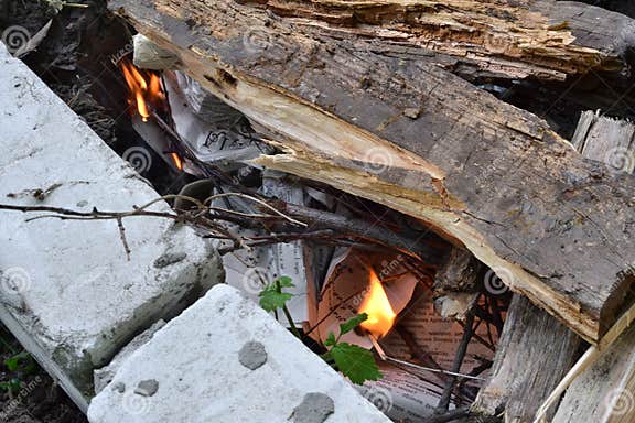 A Bonfire Lit in the Fresh Air Stock Image - Image of nature, branch ...