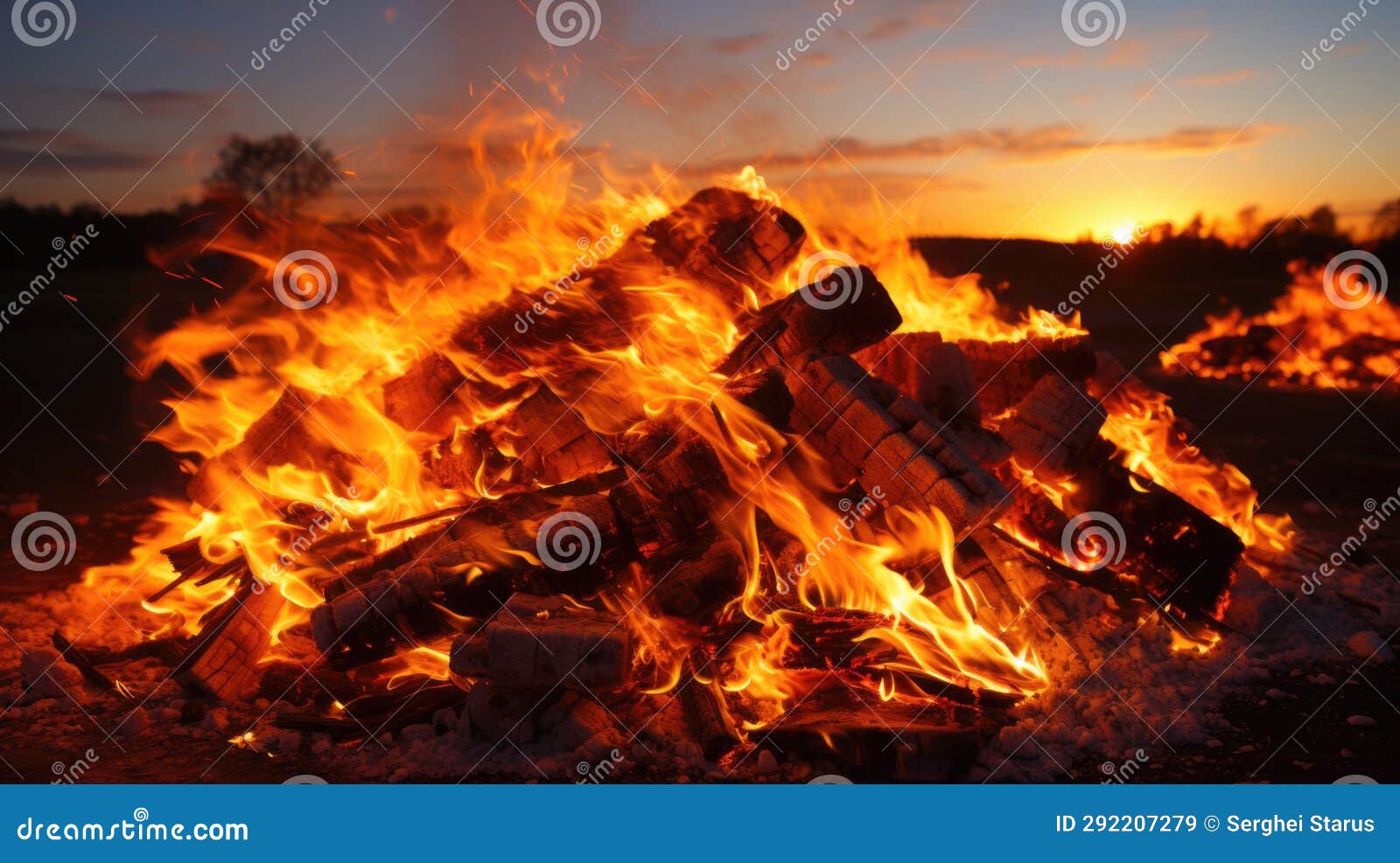 A Bonfire is Lit at Sunset, AI Stock Image - Image of backgrounds ...