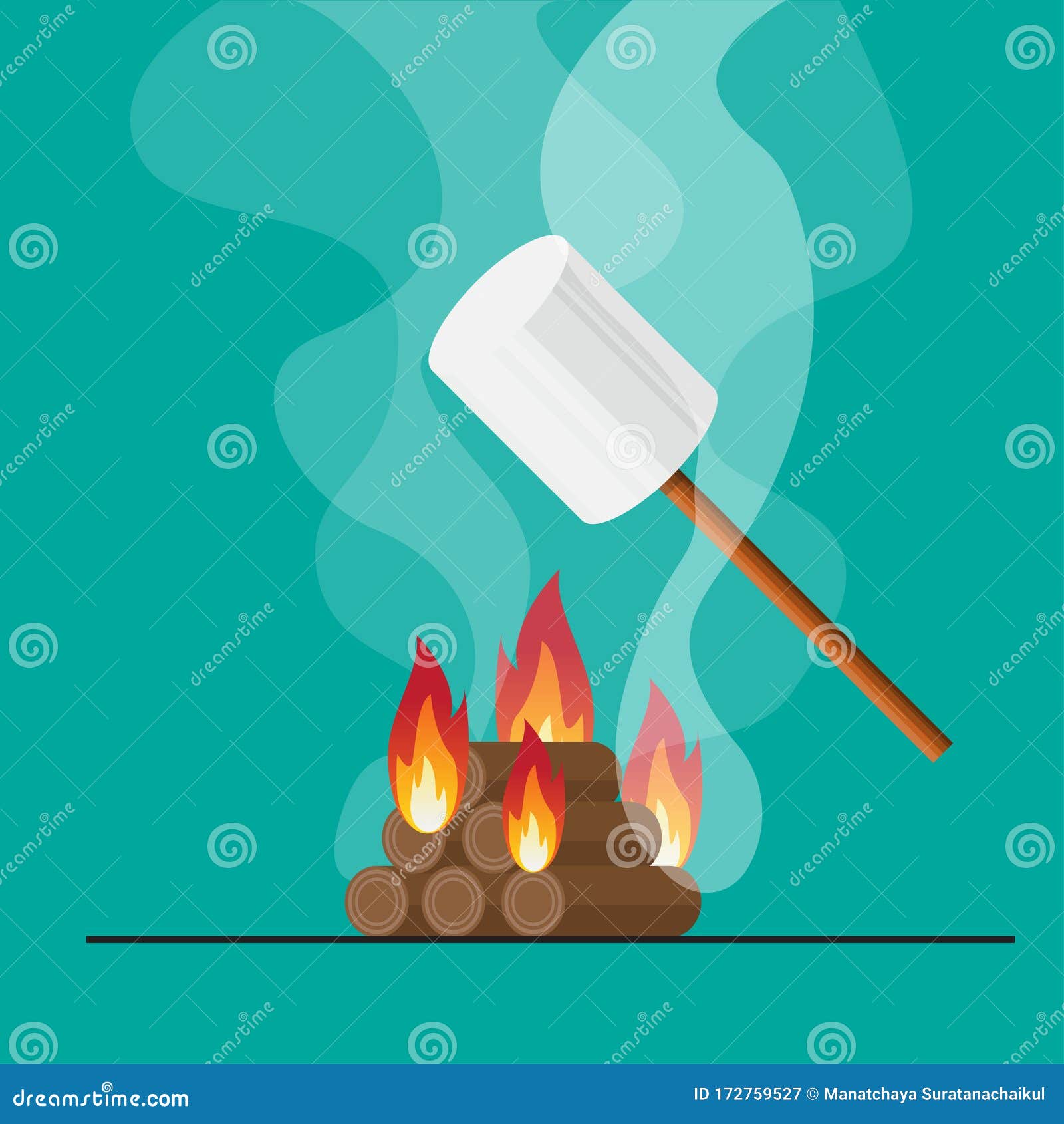 Bonfire and Marshmallow on Stick. Stock Vector - Illustration of party ...